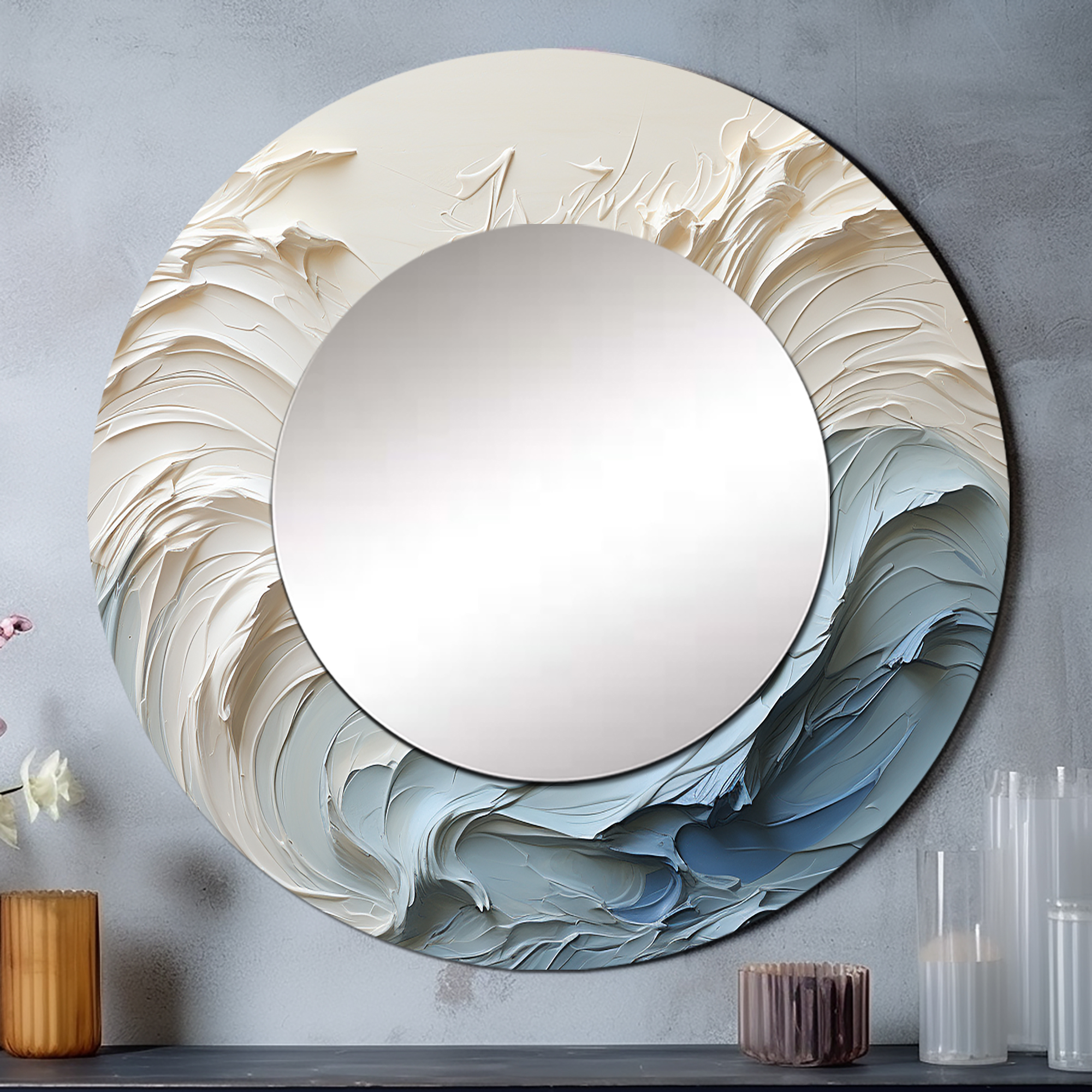 Designart "Papercut-Style Waves In White And Blue" Coastal Waves Round ...