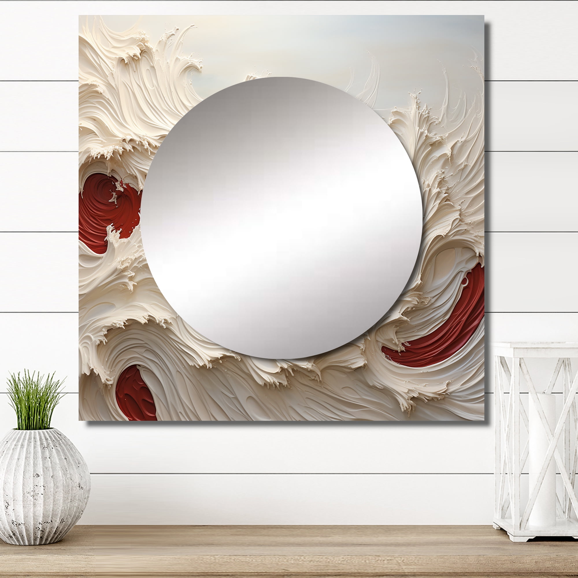 Designart "Papercut-Style Waves In White And Red" coastal waves Square ...