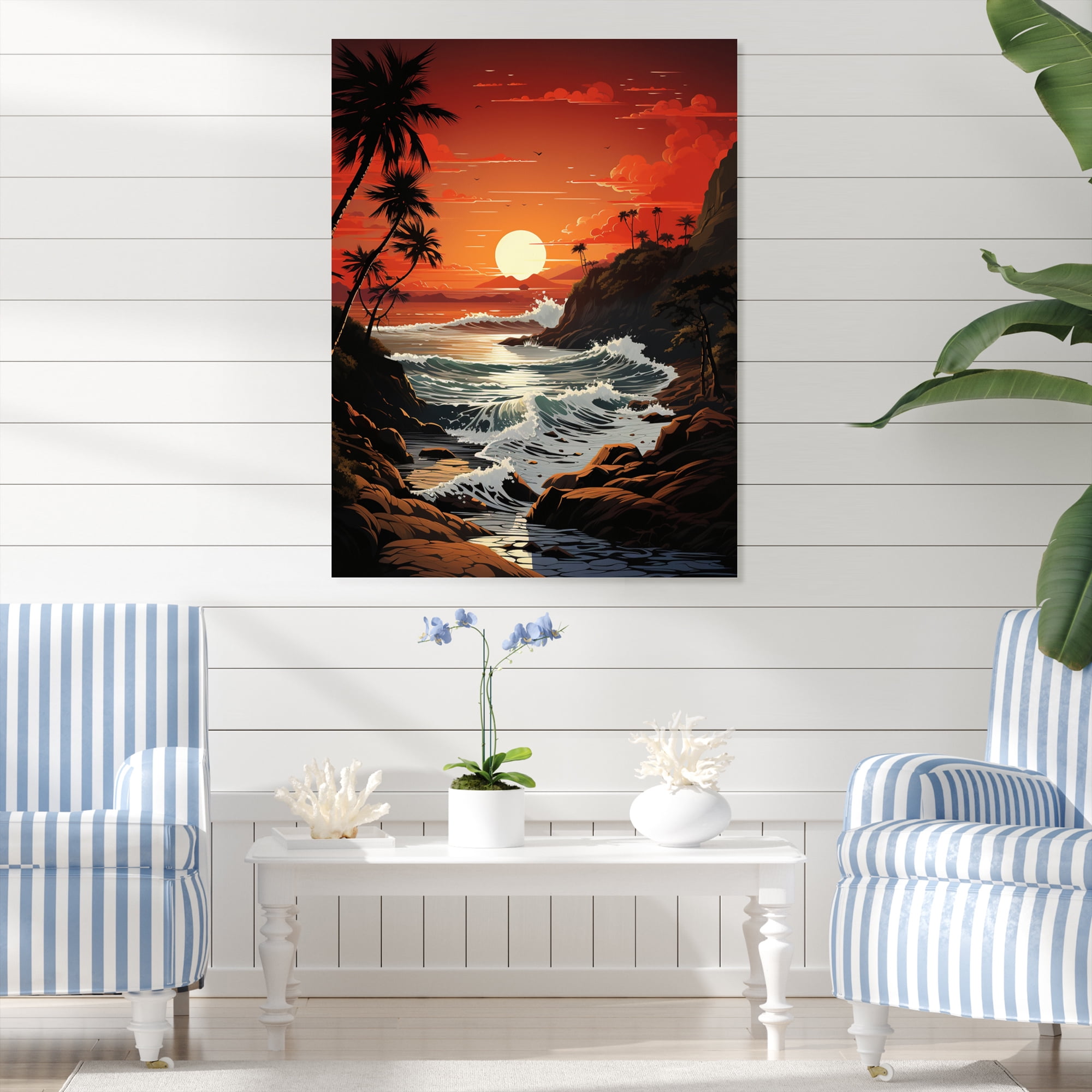 Designart "Papercut of a Crimson Beach Sunset II" Landscape & Nature ...