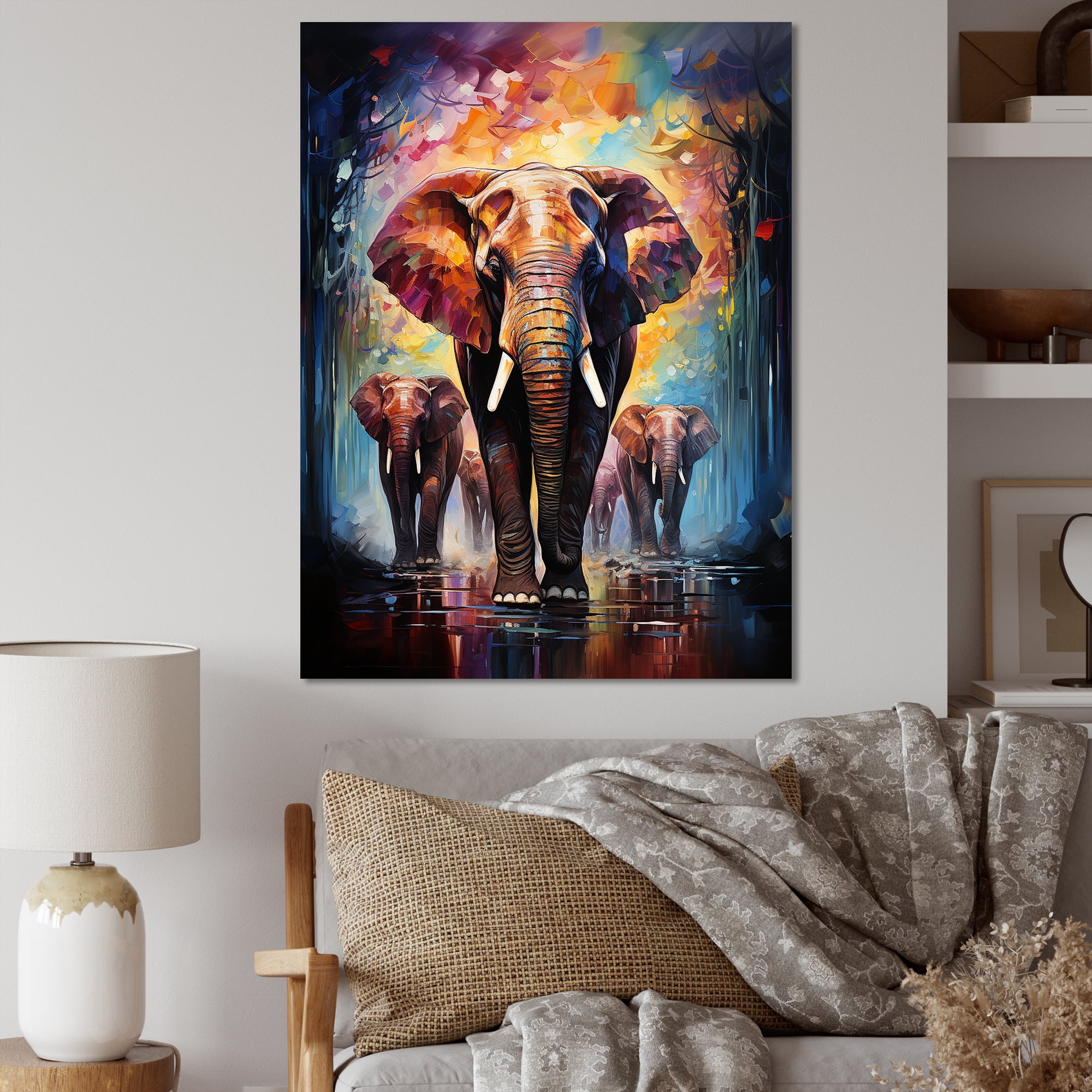 Designart "Parade of Elephants in Thailand I" Animals Wall Decor ...