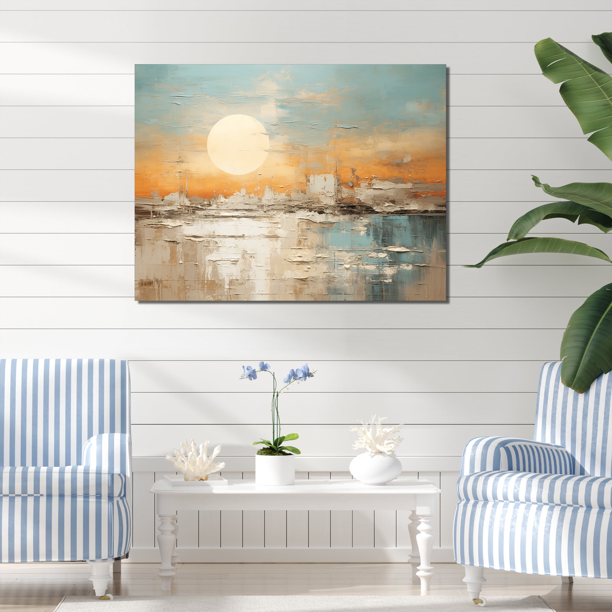 Designart "Paradise Of Beige And Golden Beach Sunset" Coastal Sunset ...