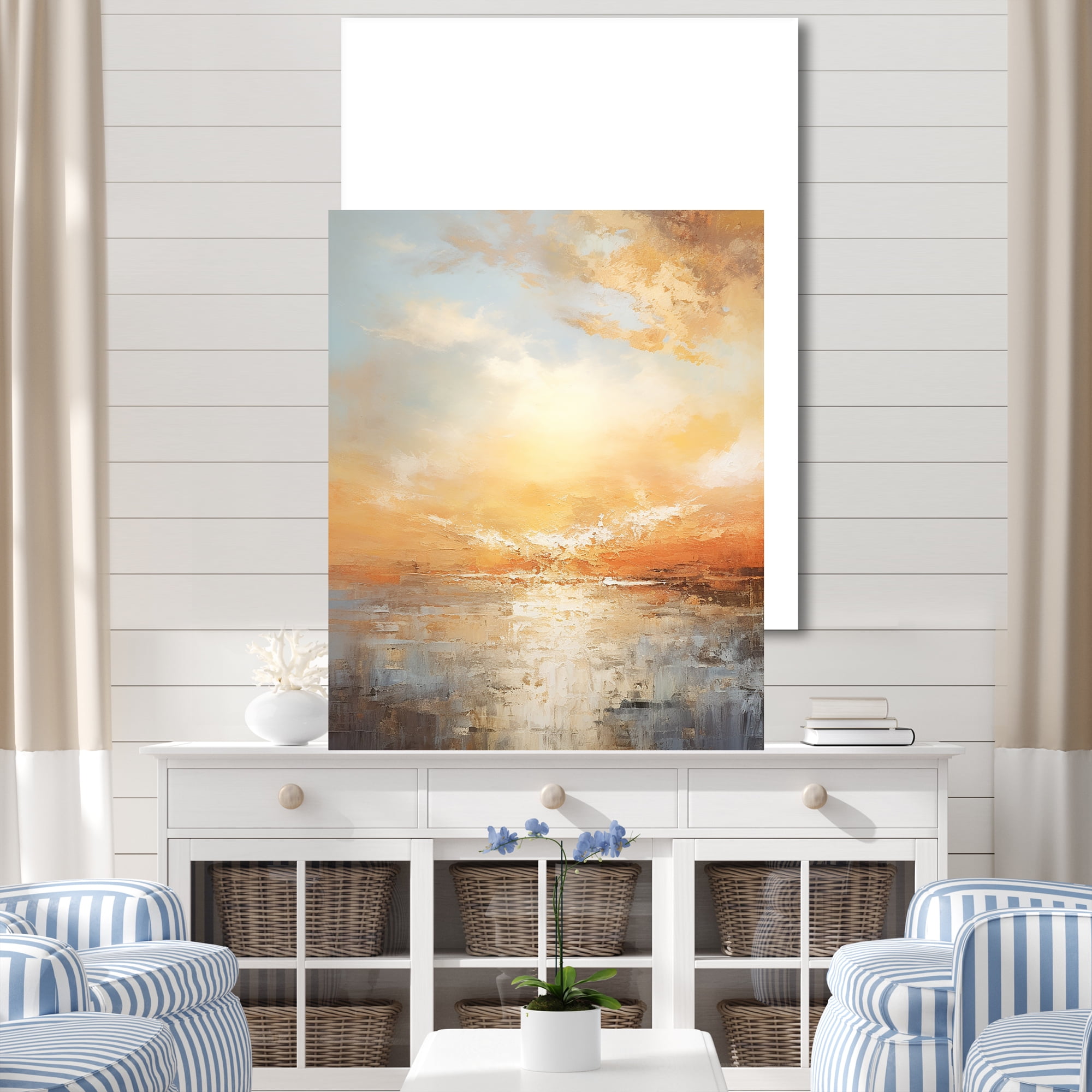Designart "Paradise Of Beige And Golden Beach Sunset IV" Coastal Sunset ...