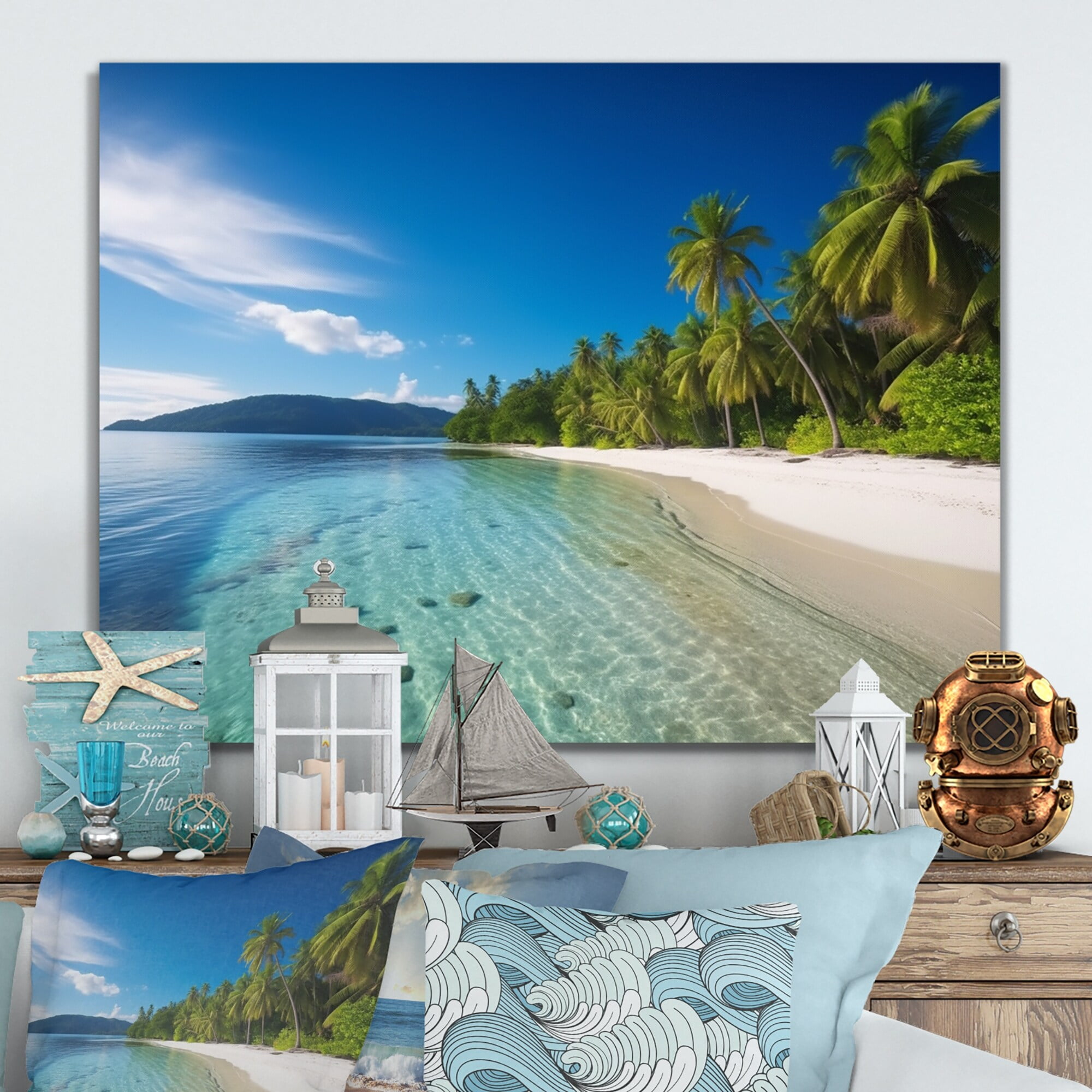 Designart "Paradise in Ocean Blue" Modern Landscape Beach Metal Wall ...
