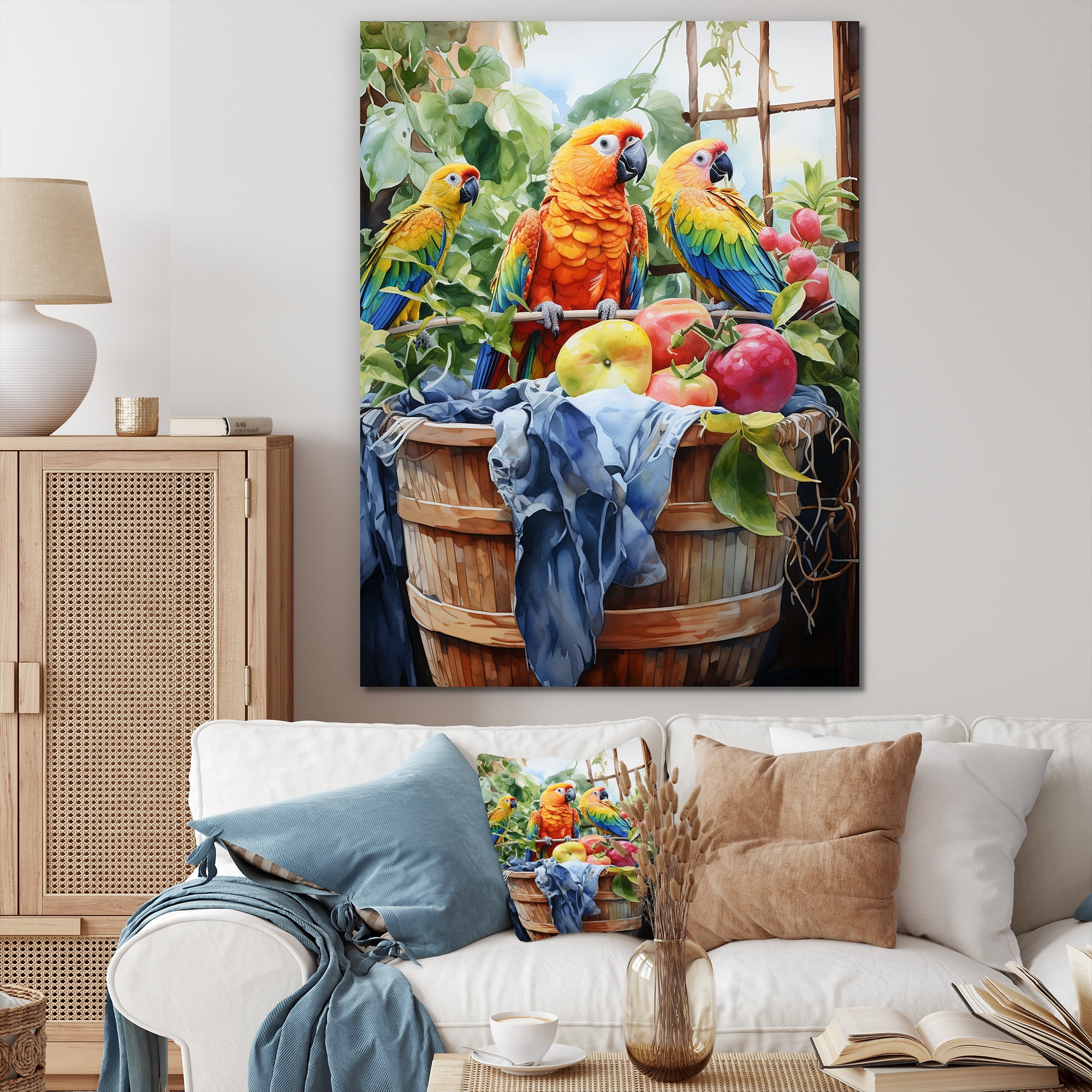 Designart "Paradise of Yellow Parrots" Animals Canvas Wall Art - Modern Yellow Parrot Living ...