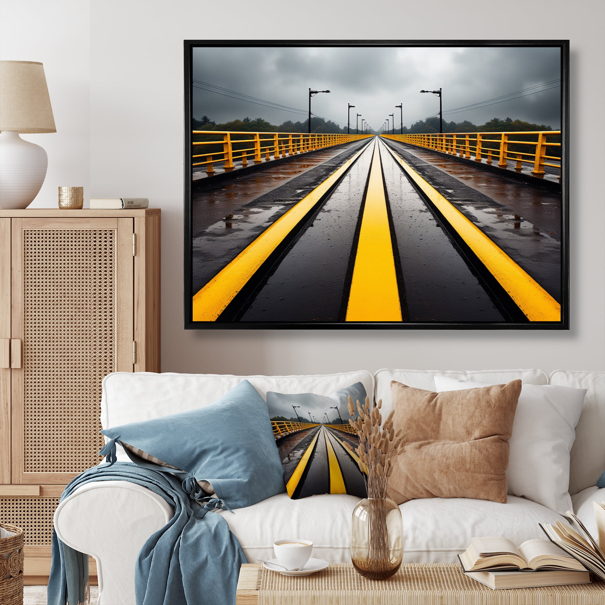 Designart "Parallel Paths of the Yellow Road" Landscapes Floater Framed ...