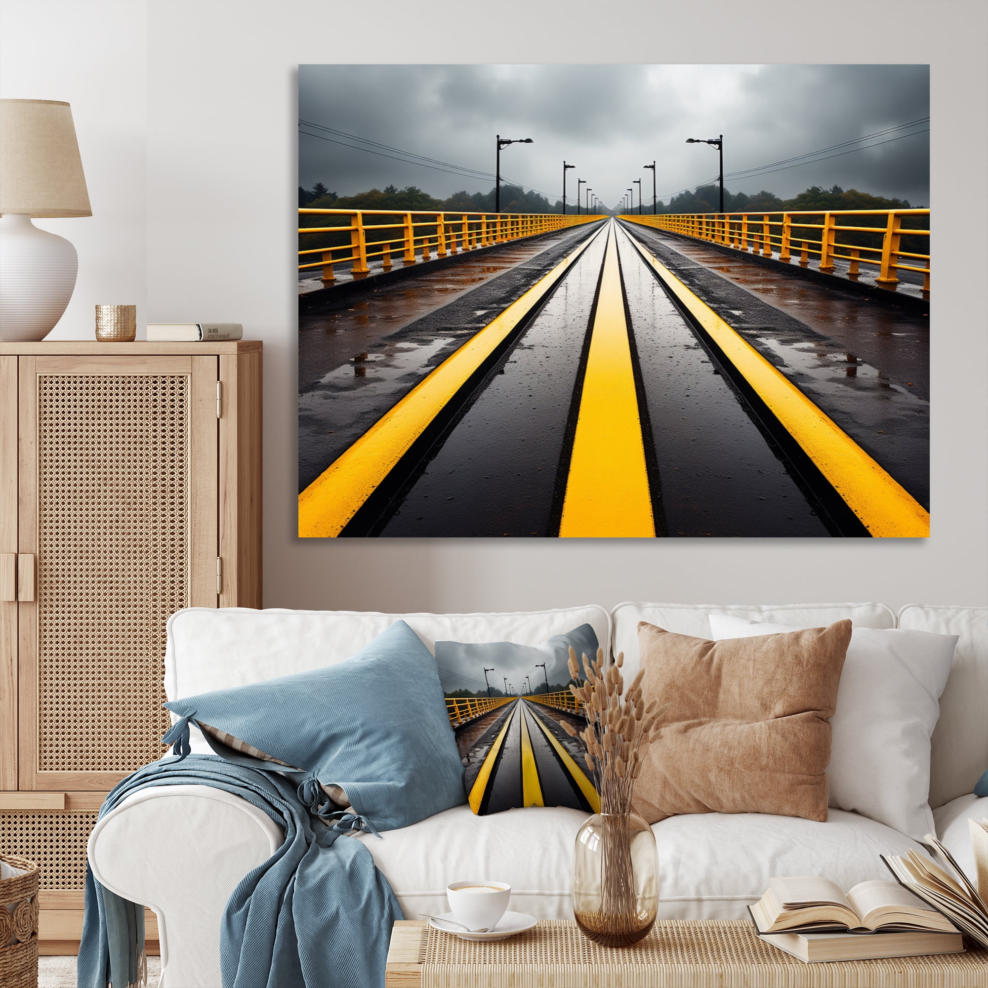 Designart "Parallel Paths of the Yellow Road" Landscapes Wall Decor ...