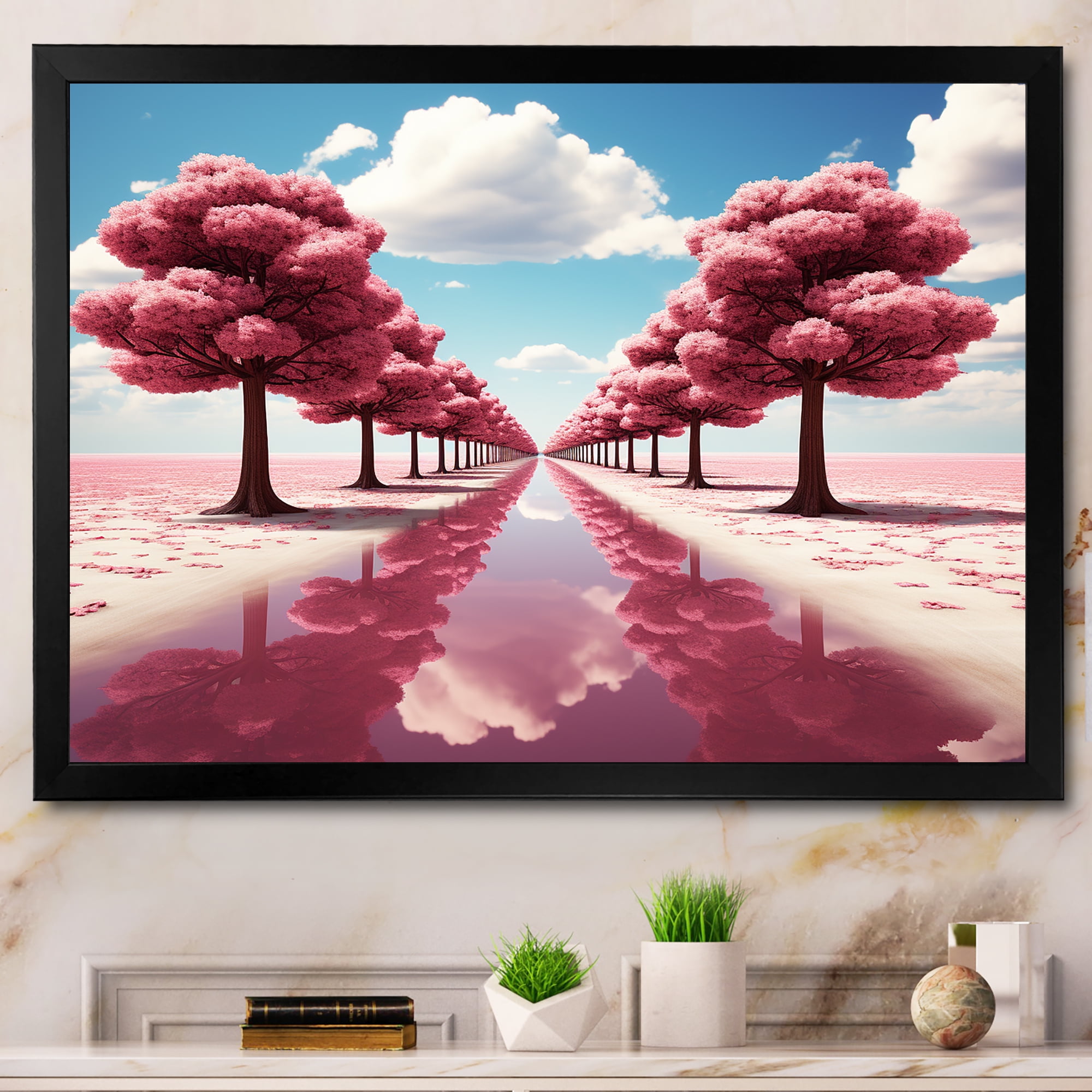 Designart "Parallel Universe Journey on Pink Tree Path" Fashion Framed ...