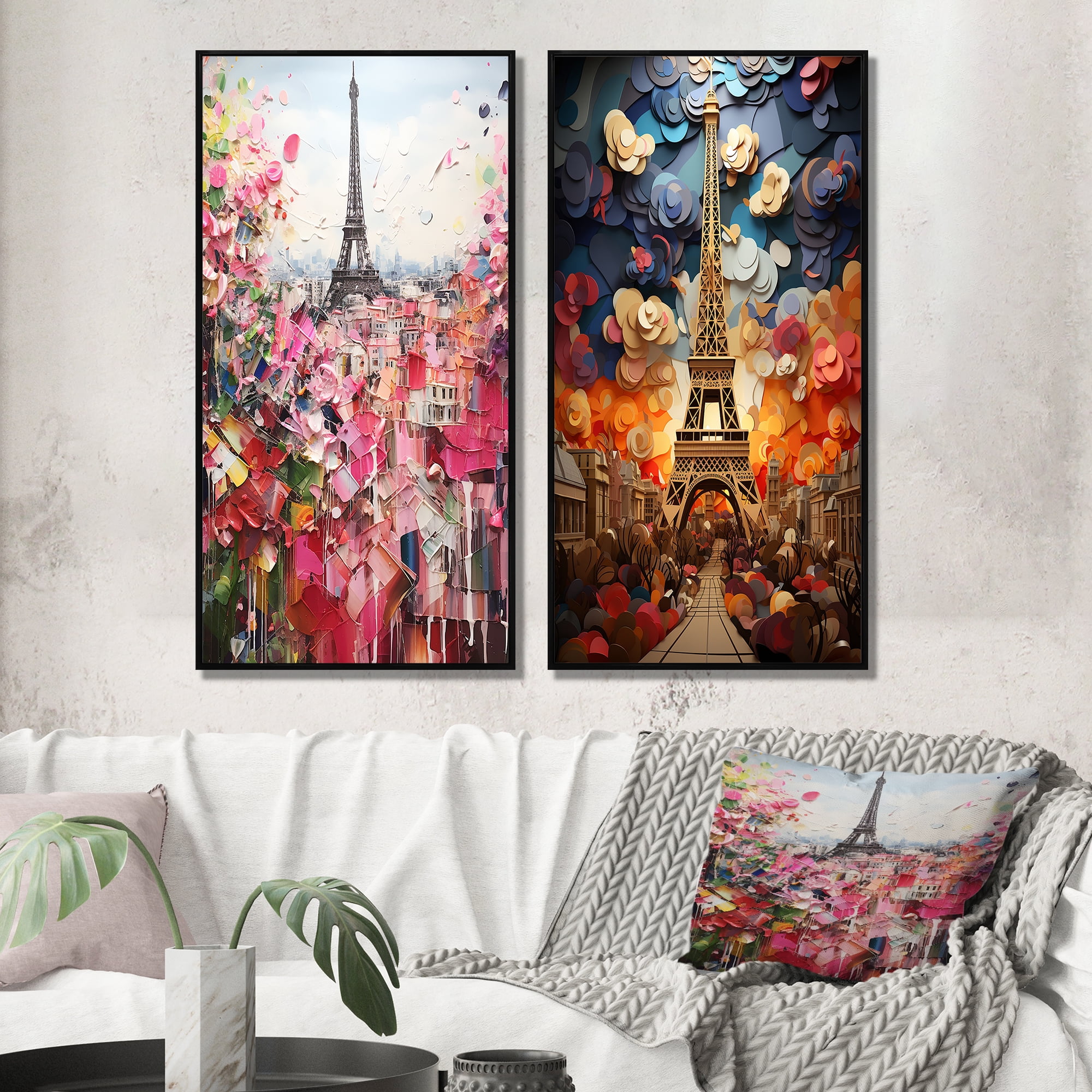 Designart "Paris in Bloom Vintage Collage Delight" City Paris Framed ...