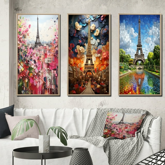Designart "Paris in Bloom Vintage Collage Delight" City Paris Framed ...