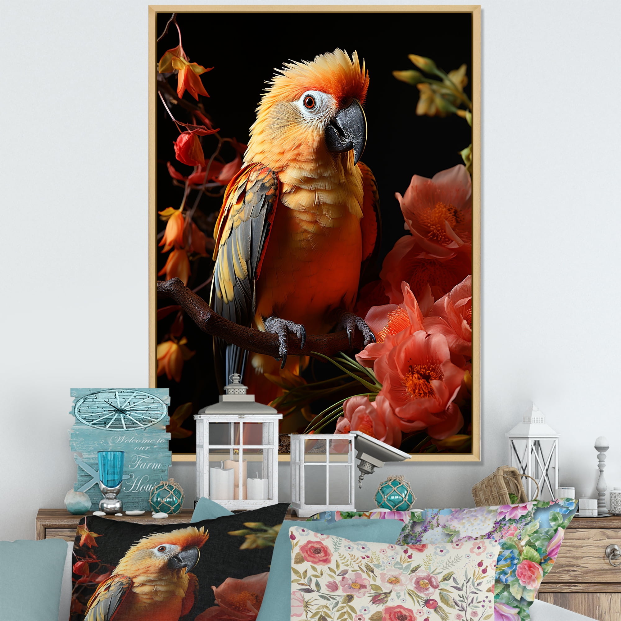 Designart "Parrot'S Serenading In A Tropical Setting" Parrot Floater ...
