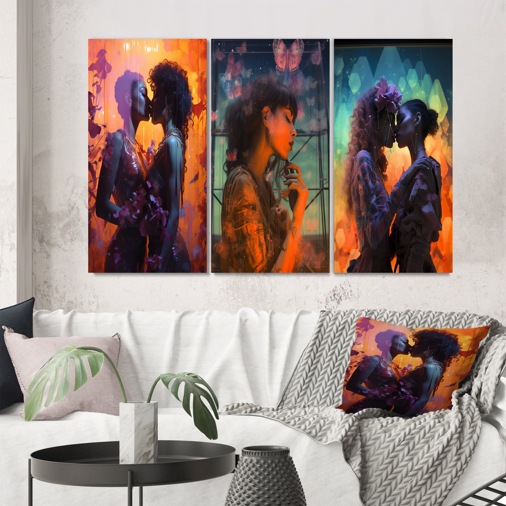 Designart "Passionate Kiss Retro Portrait of Lovers III" Couple Wall ...