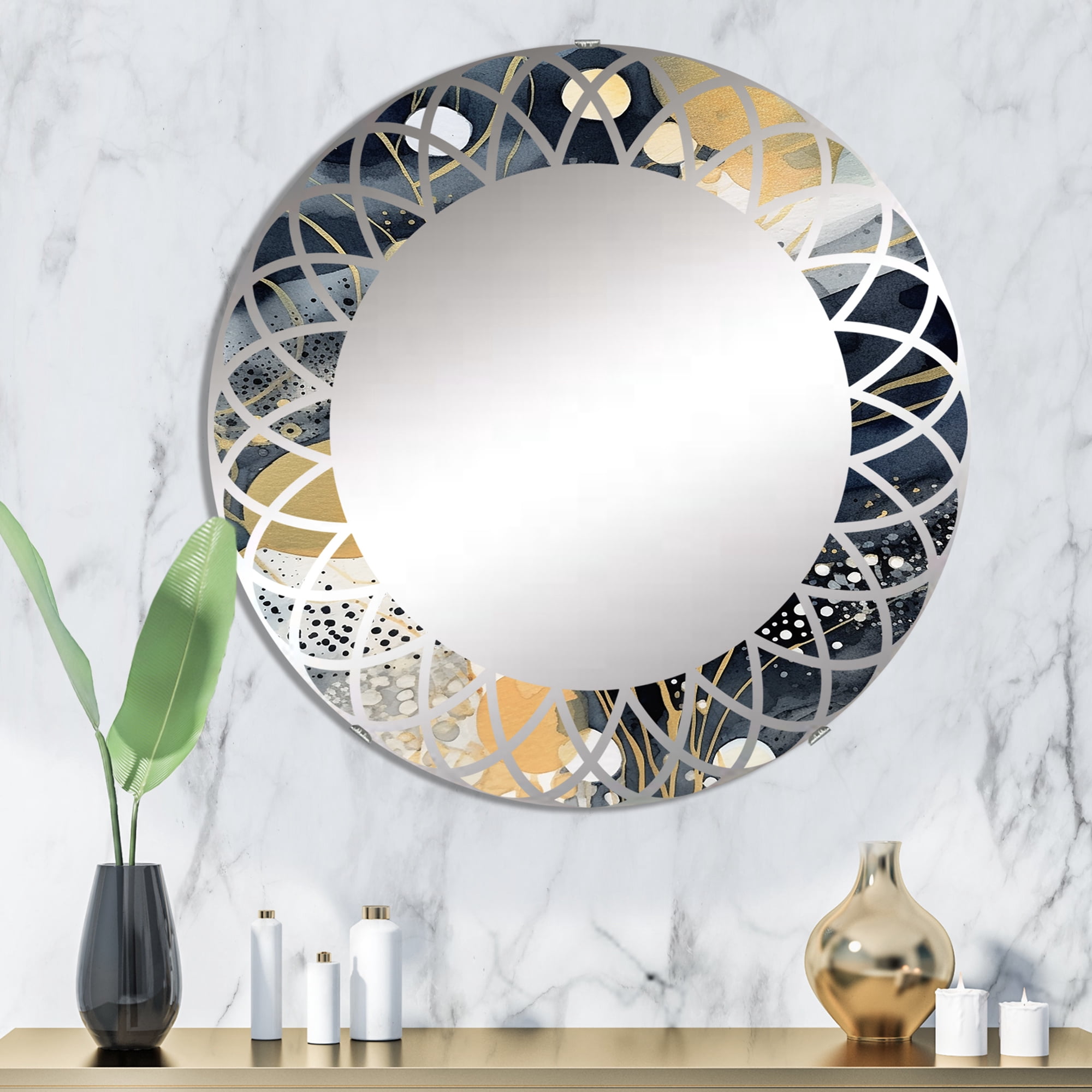 Designart "Pastel Abstract with Spots of Blue, Black, and Gold IX ...