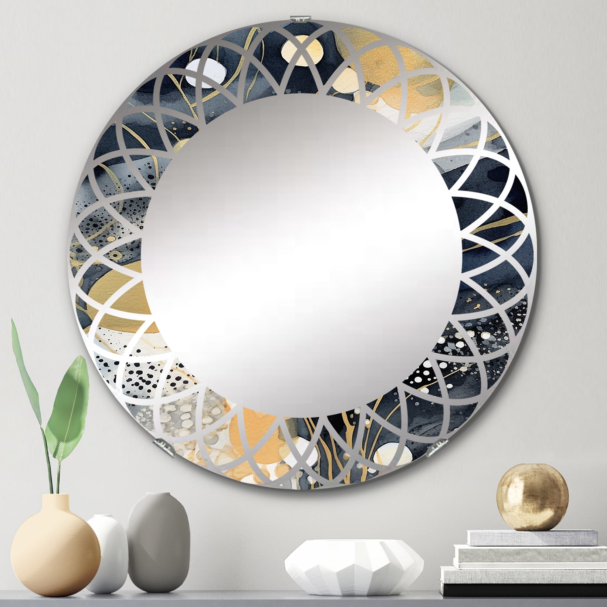 Designart "Pastel Abstract with Spots of Blue, Black, and Gold IX ...