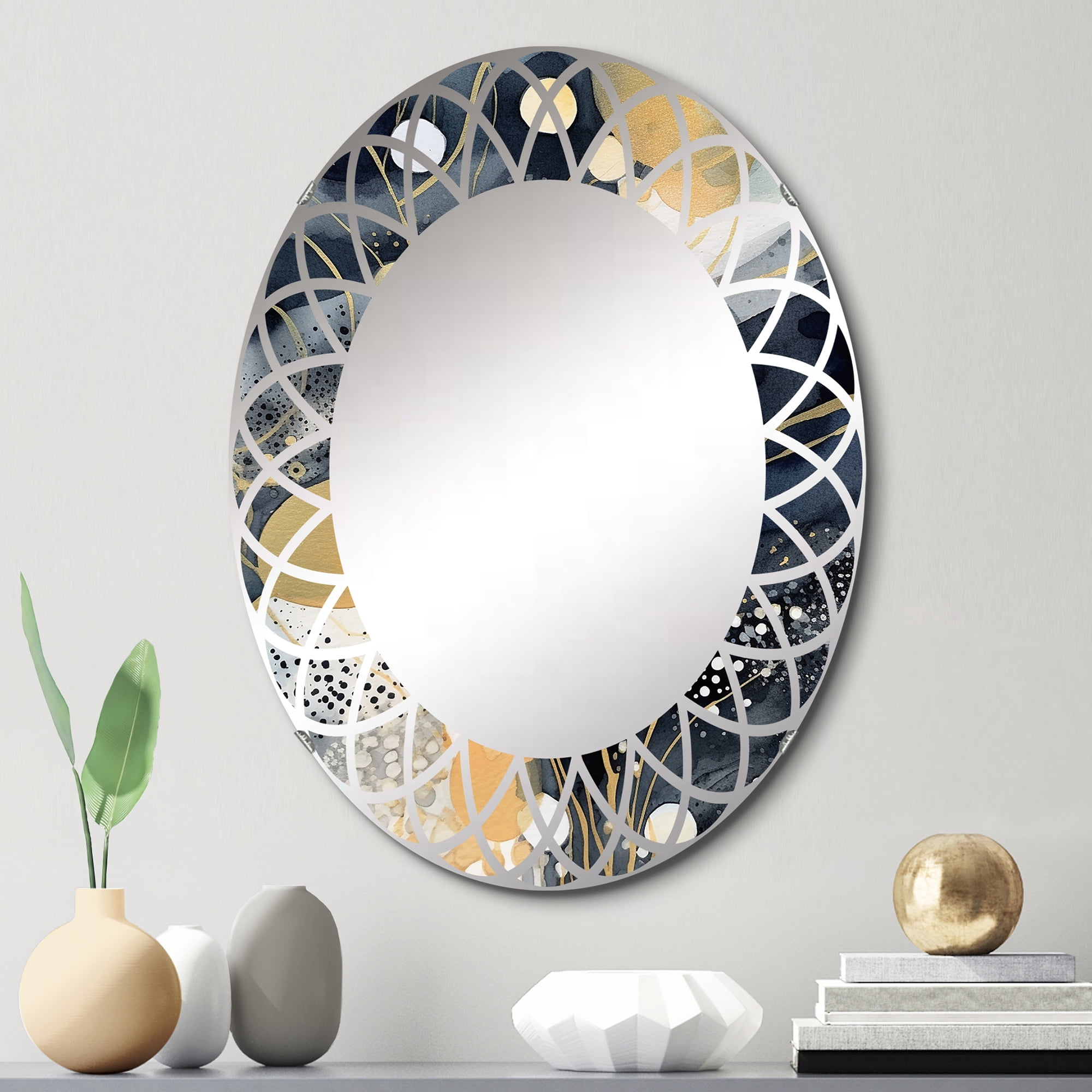 Designart "Pastel Abstract with Spots of Blue, Black, and Gold IX ...