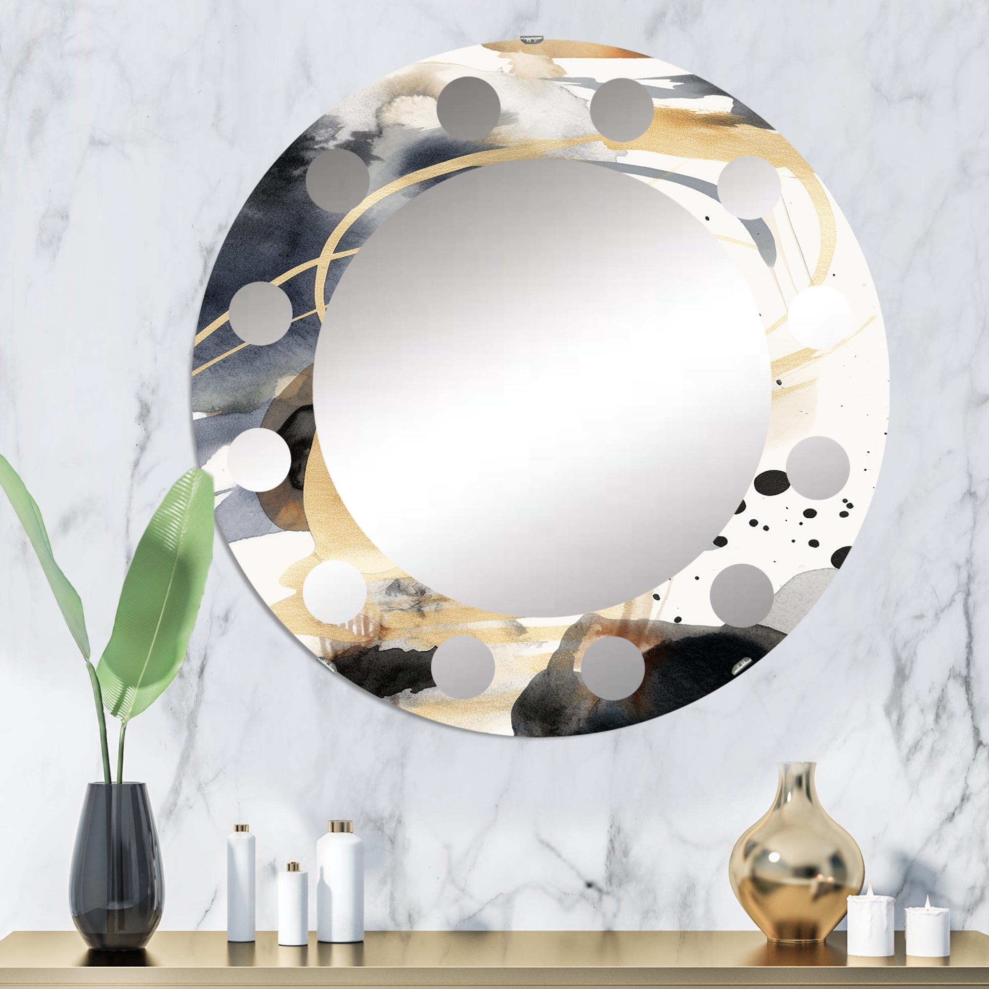 Designart "Pastel Abstract with Spots of Blue, Black, and Gold XIII ...