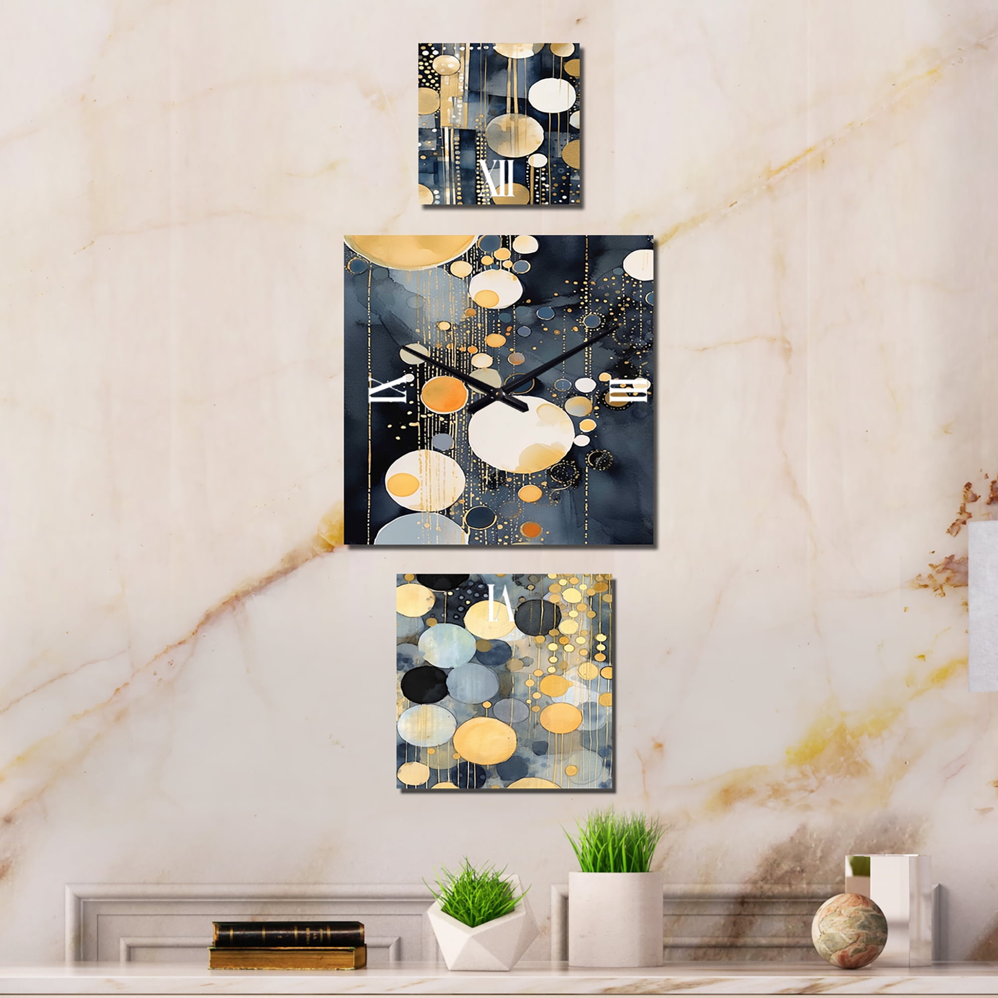 Designart "Pastel Abstract with Spots of Blue, Black, and Gold XIX ...