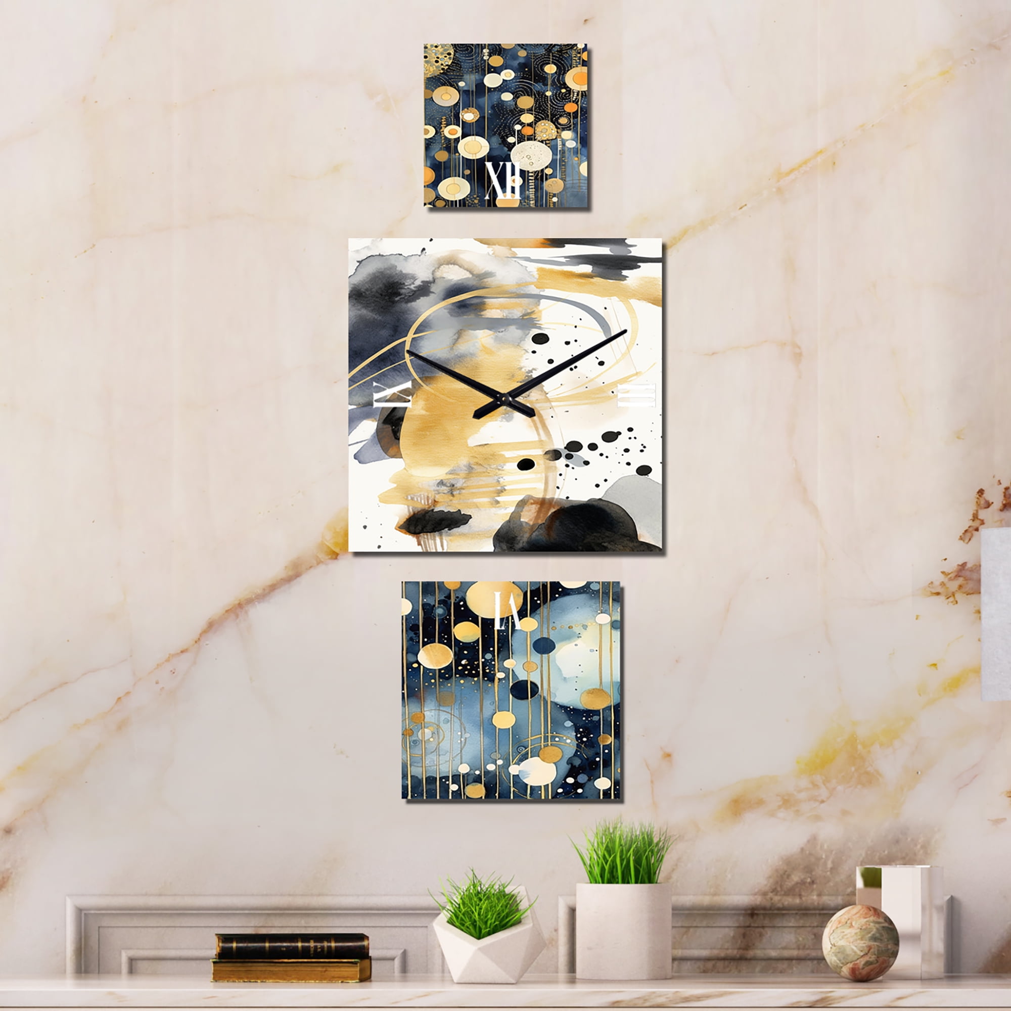 Designart "Pastel Abstract with Spots of Blue, Black, and Gold XV ...