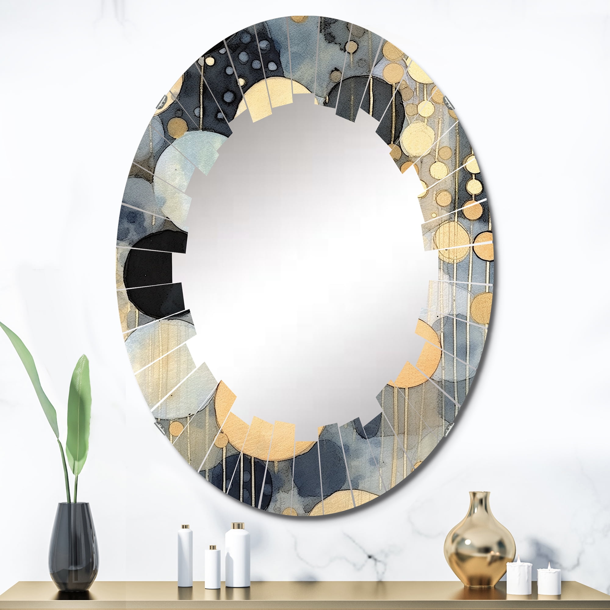Designart "Pastel Abstract with Spots of Blue, Black, and Gold XXVIII ...