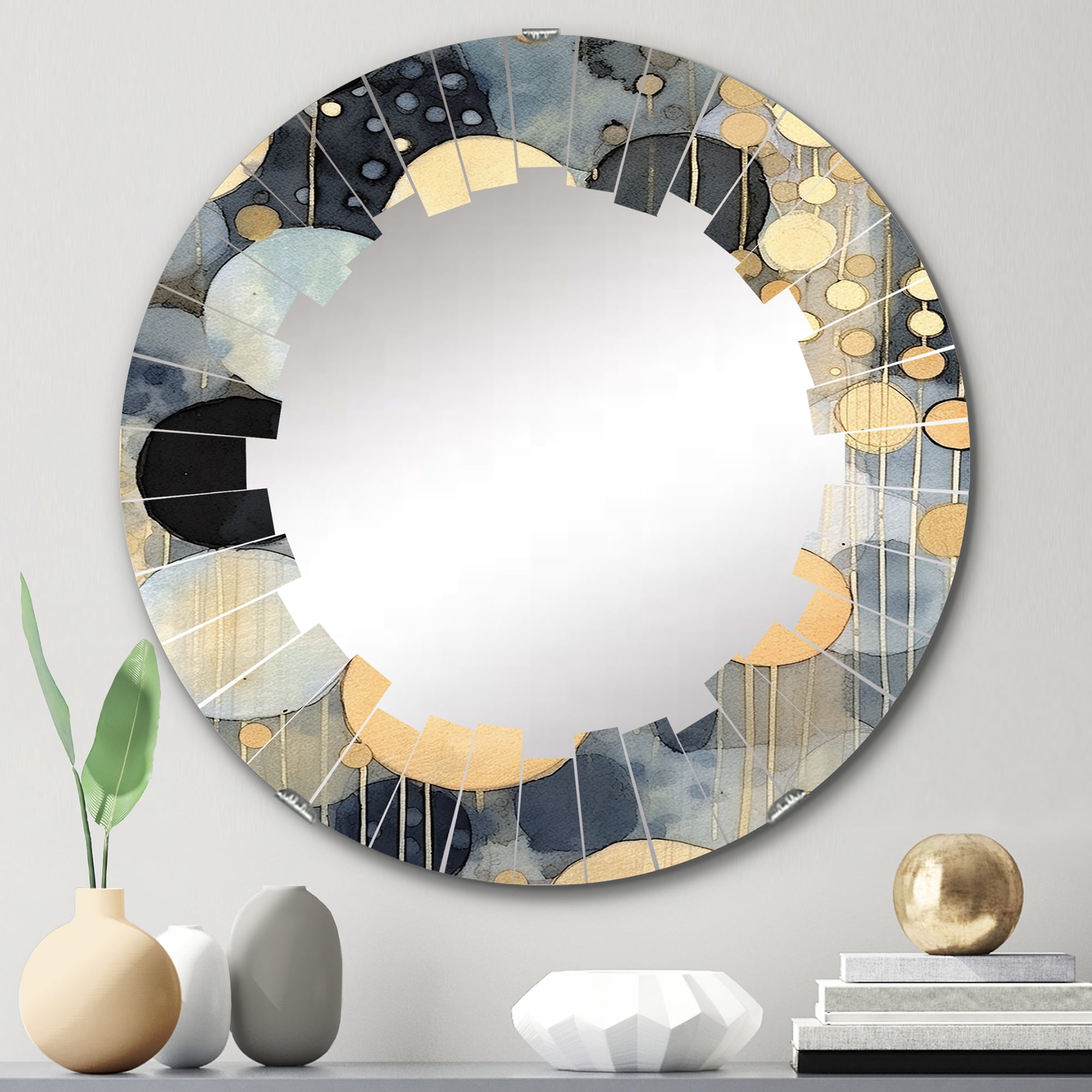 Designart "Pastel Abstract with Spots of Blue, Black, and Gold XXVIII ...