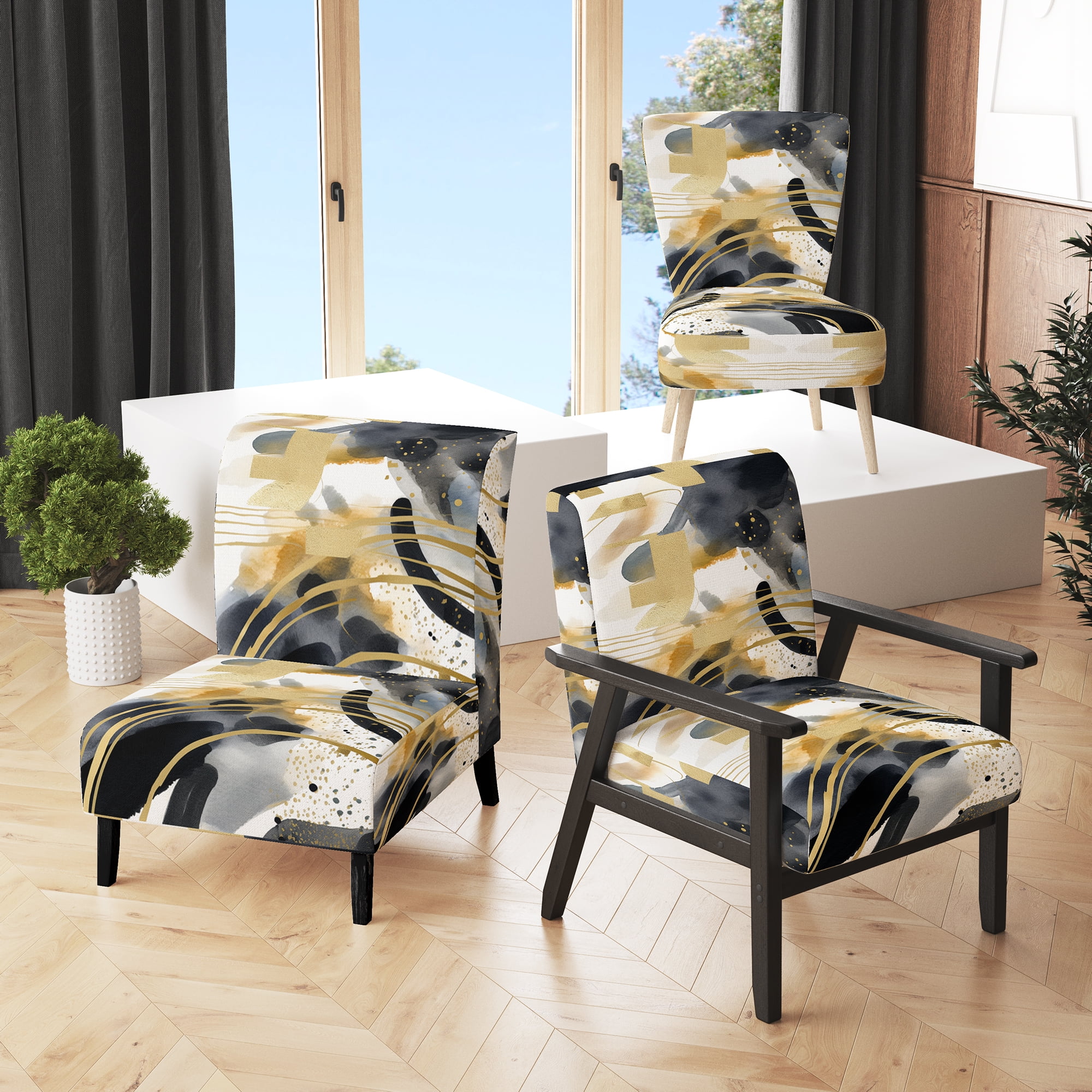 Designart "Pastel Abstract With Blue Black & Gold Spots III ...