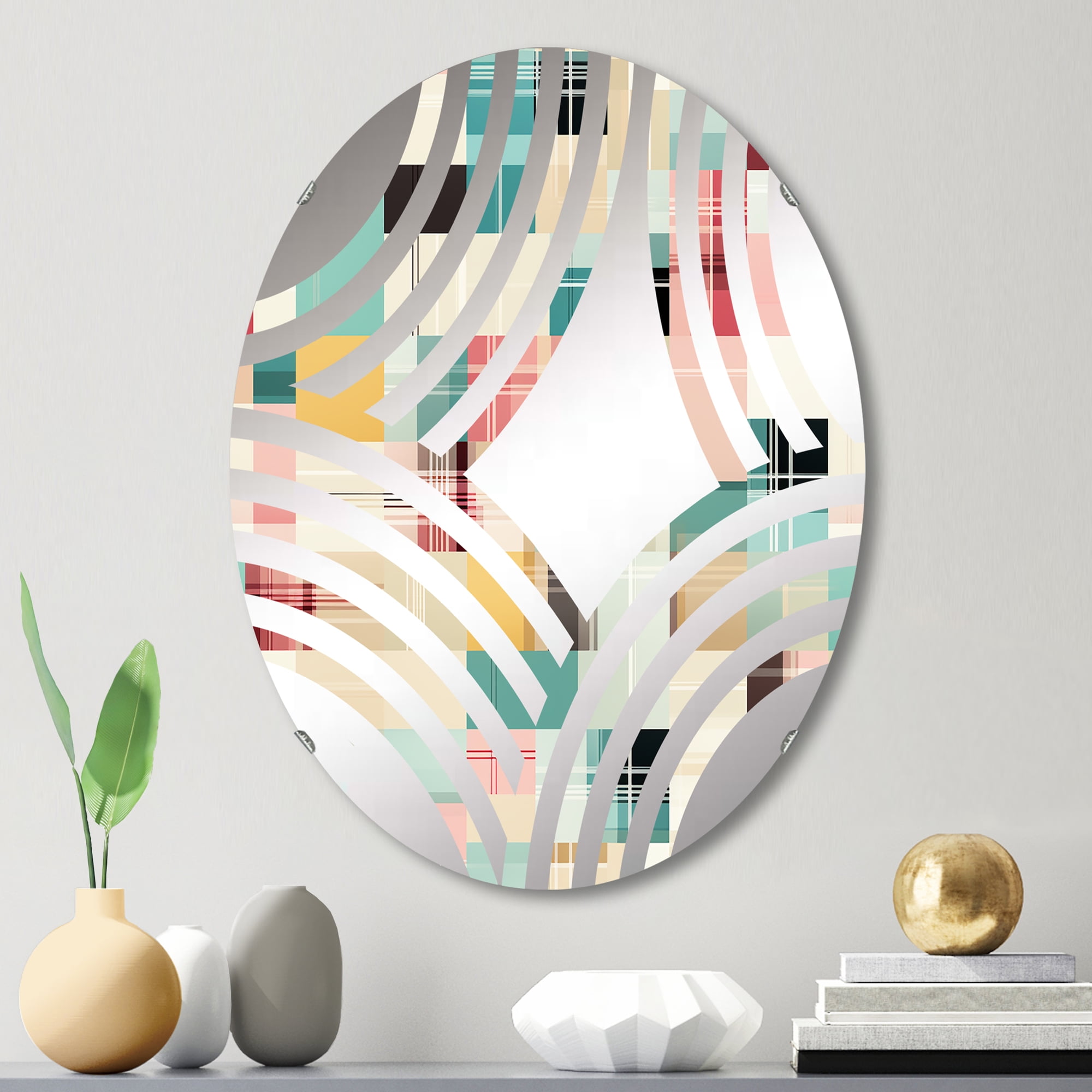 Designart "Pastel Checkered Nostalgia" Plaid Baptist Fan Round Wall ...
