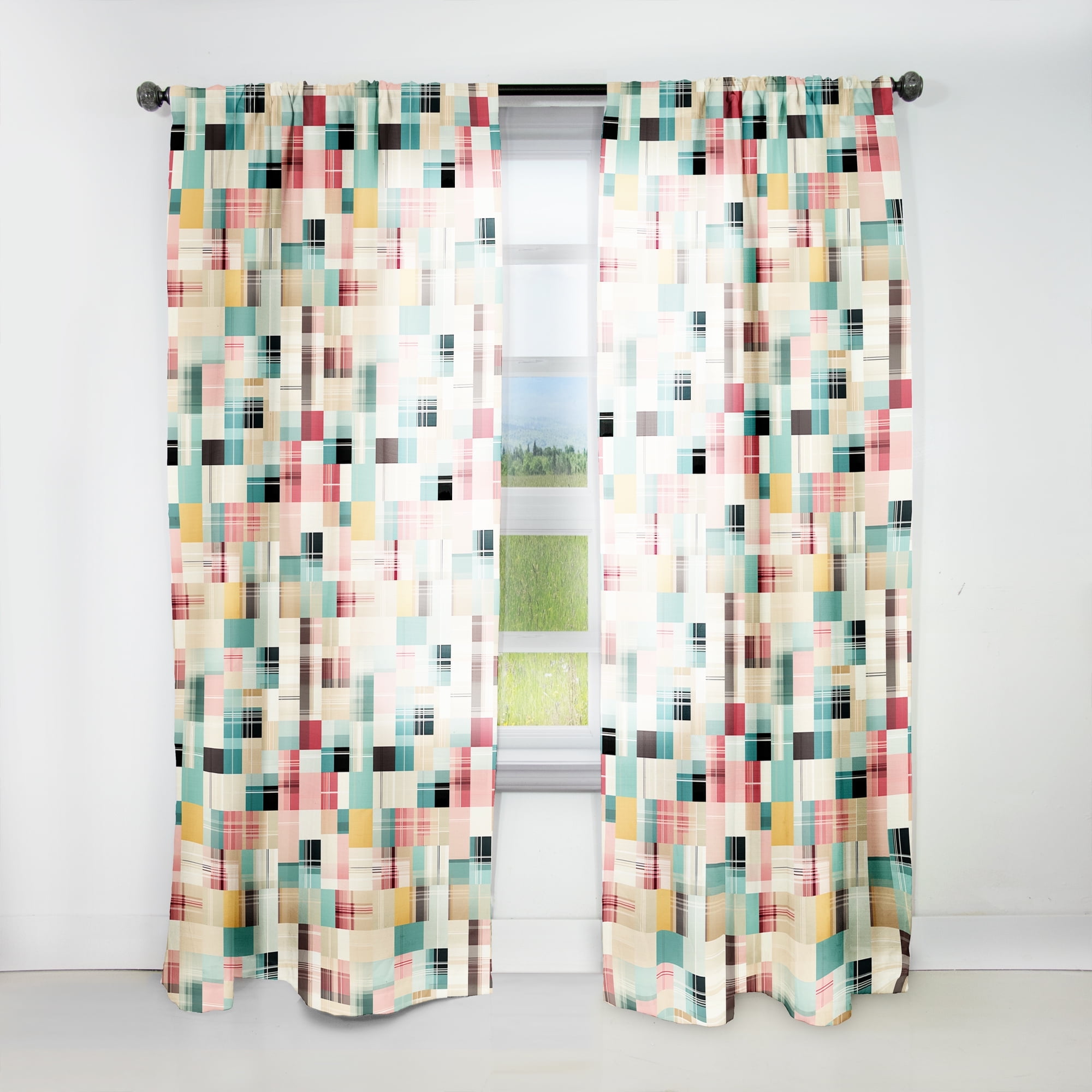 Designart "Pastel Checkered Nostalgia" Plaid Curtain Panels - Walmart.com