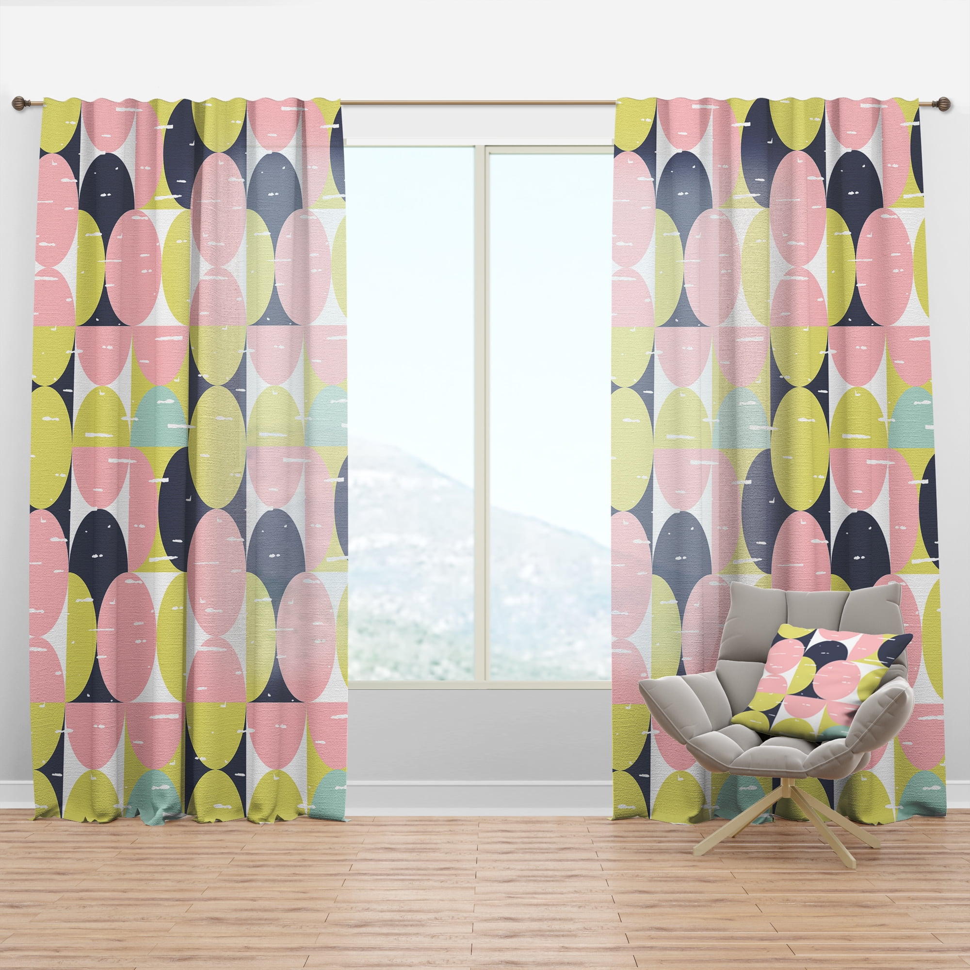 Designart 'Pastel Circular Retro Pattern I' Mid-Century Modern Curtain ...