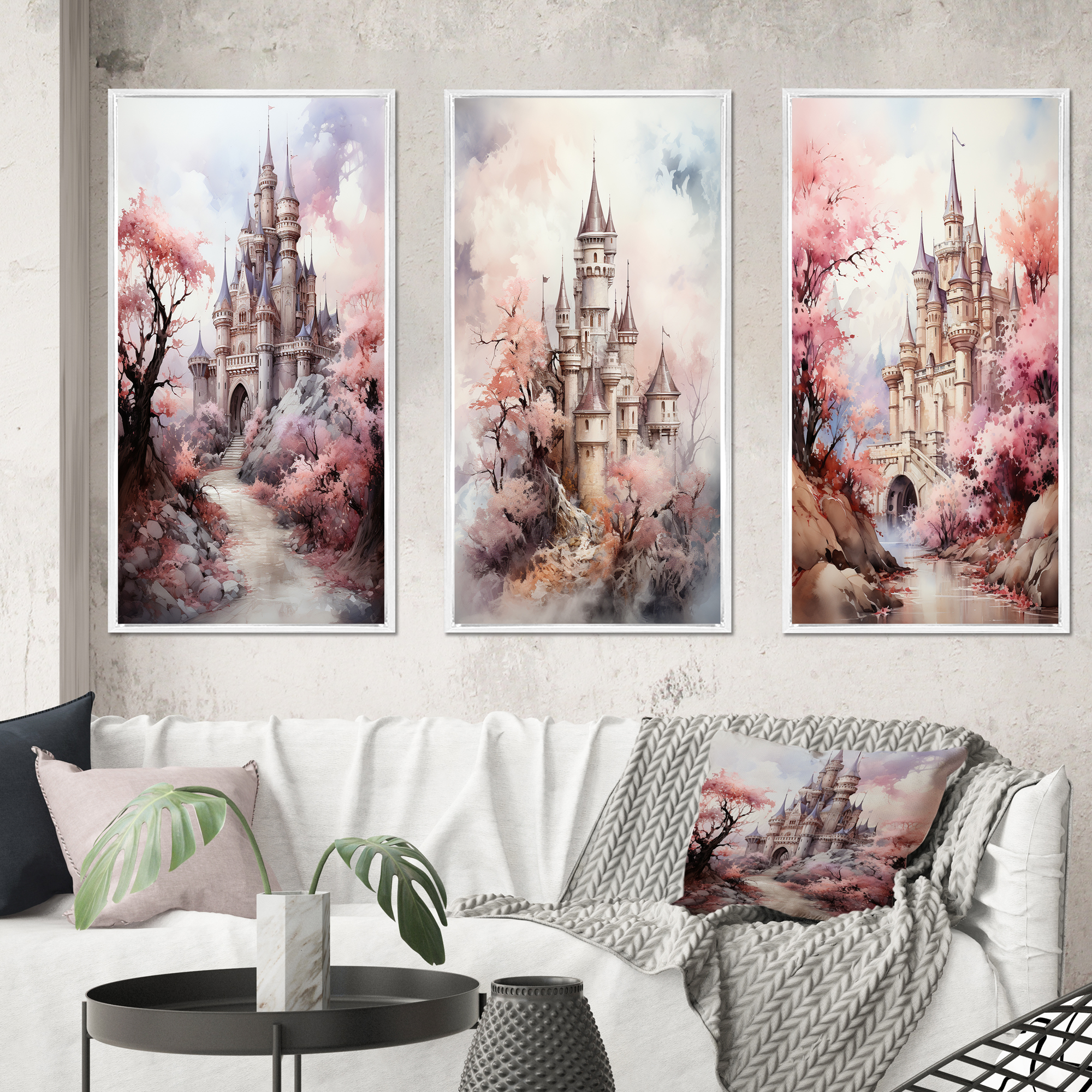 Designart "Pastel Dreams of Castles II" Cityscapes Framed Wall Art Set ...