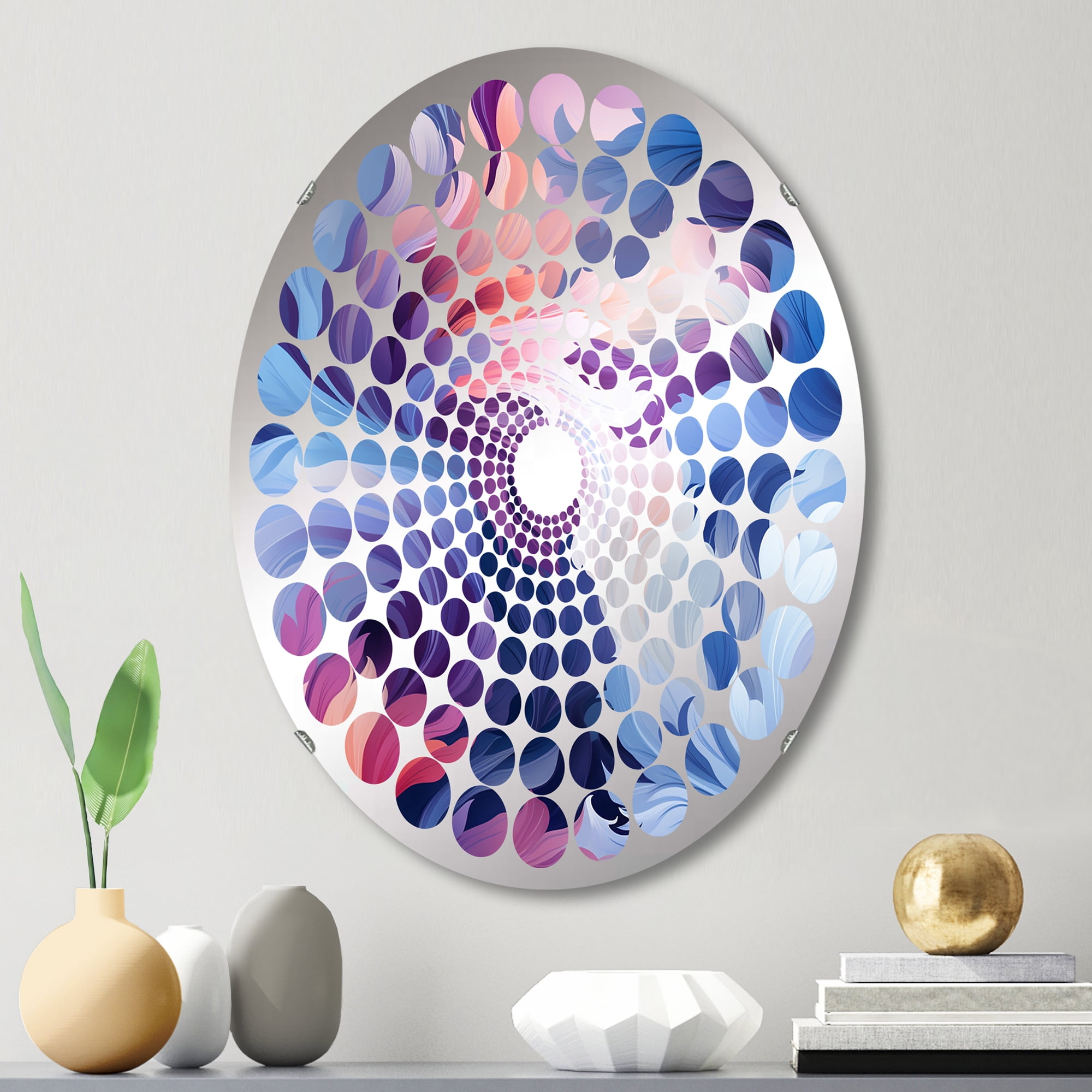 Designart "Pastel Ethereal Plumage" Abstract Radial Dot Round Wall ...