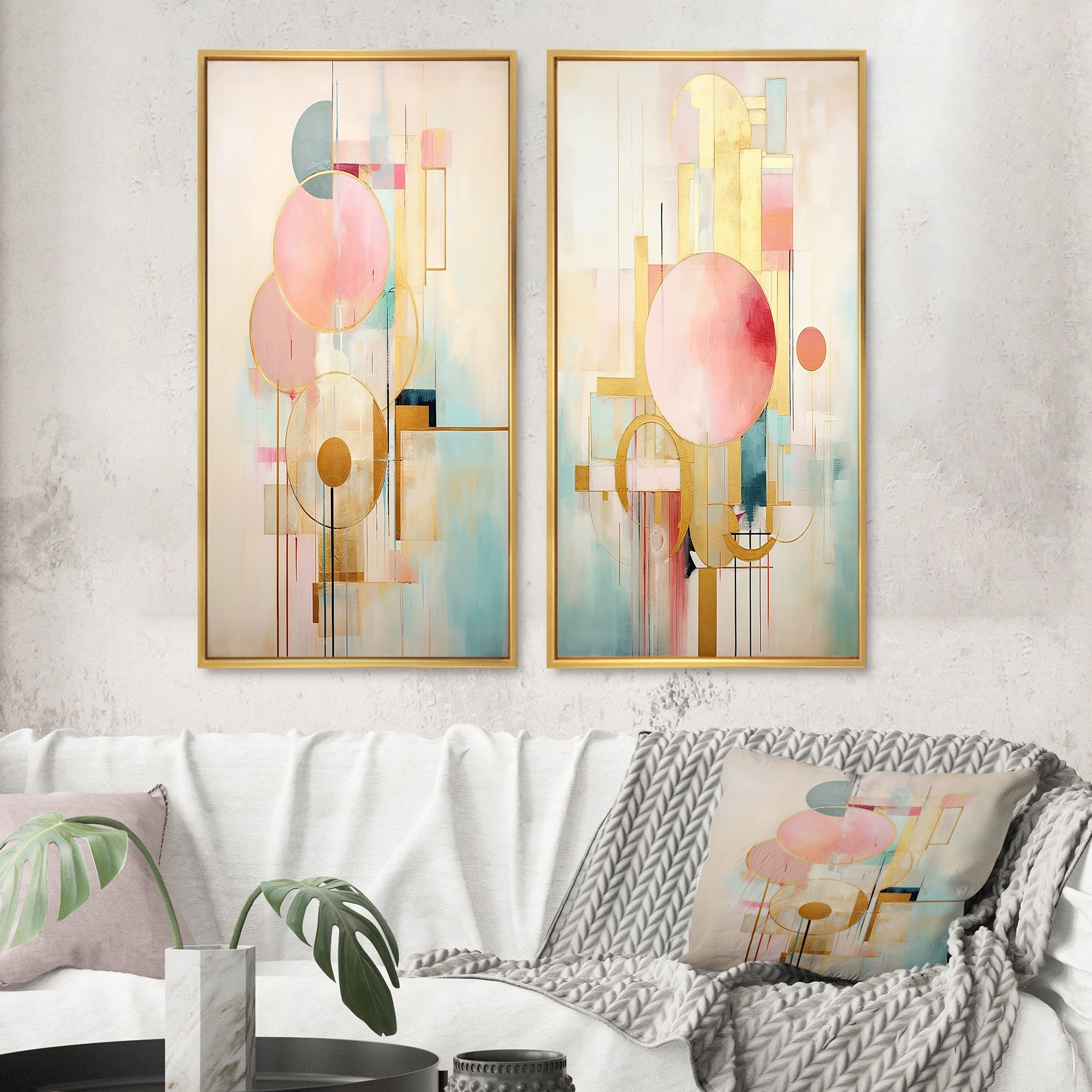 Designart "Pastel Gold Circles Vintage Elegance III" Modern Geometric ...
