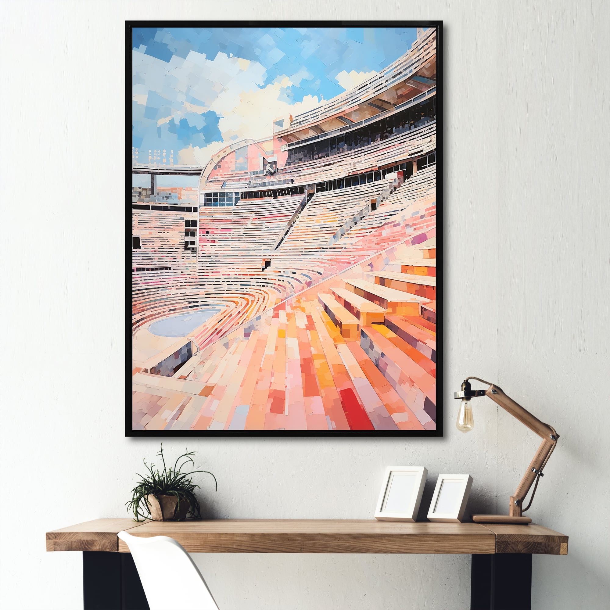 Designart "Pastel Hued Stadium Minimalism" Stadiums Floater Framed Wall ...
