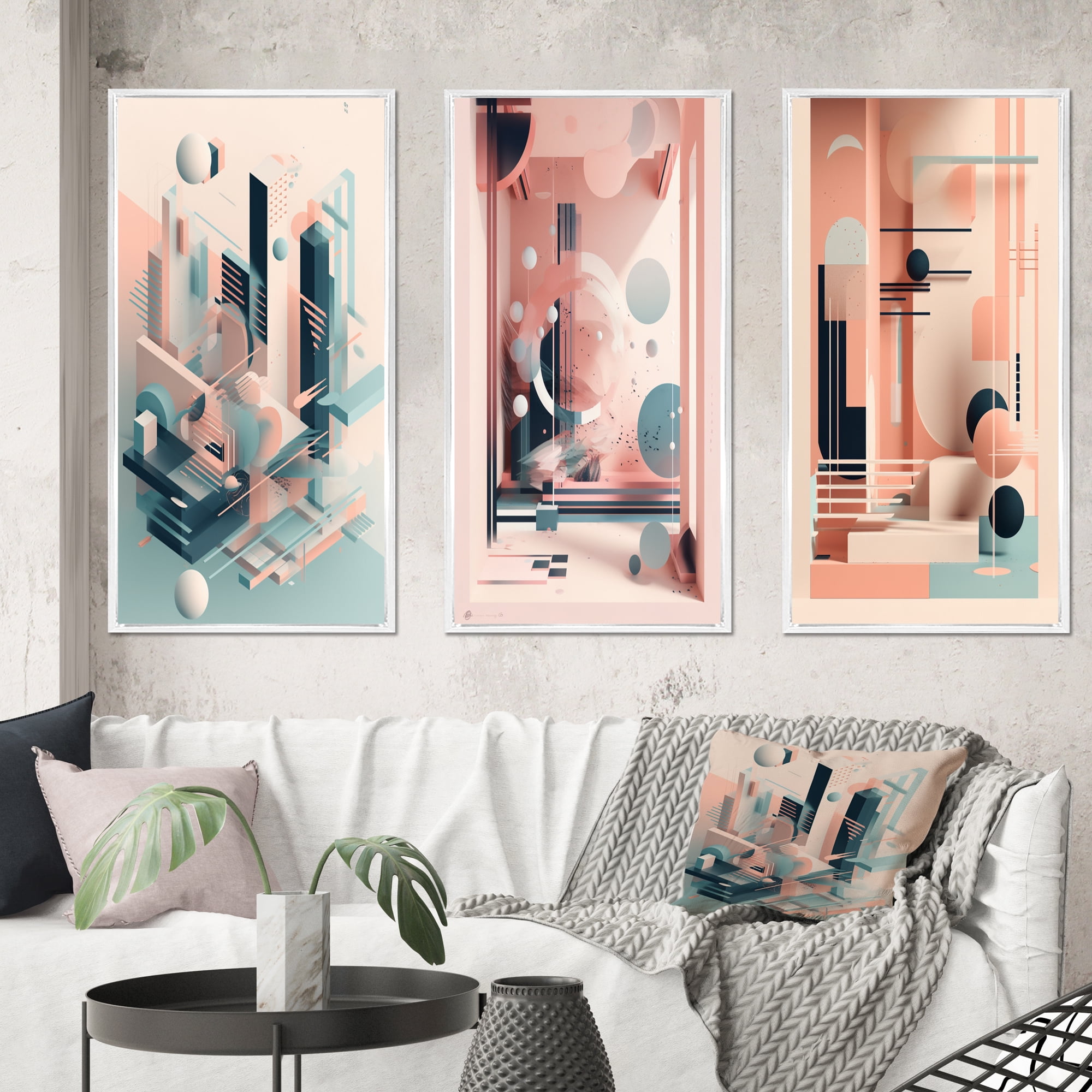 Designart "Pastel Serenity Mid-Century Bliss III" Minimalism Framed ...