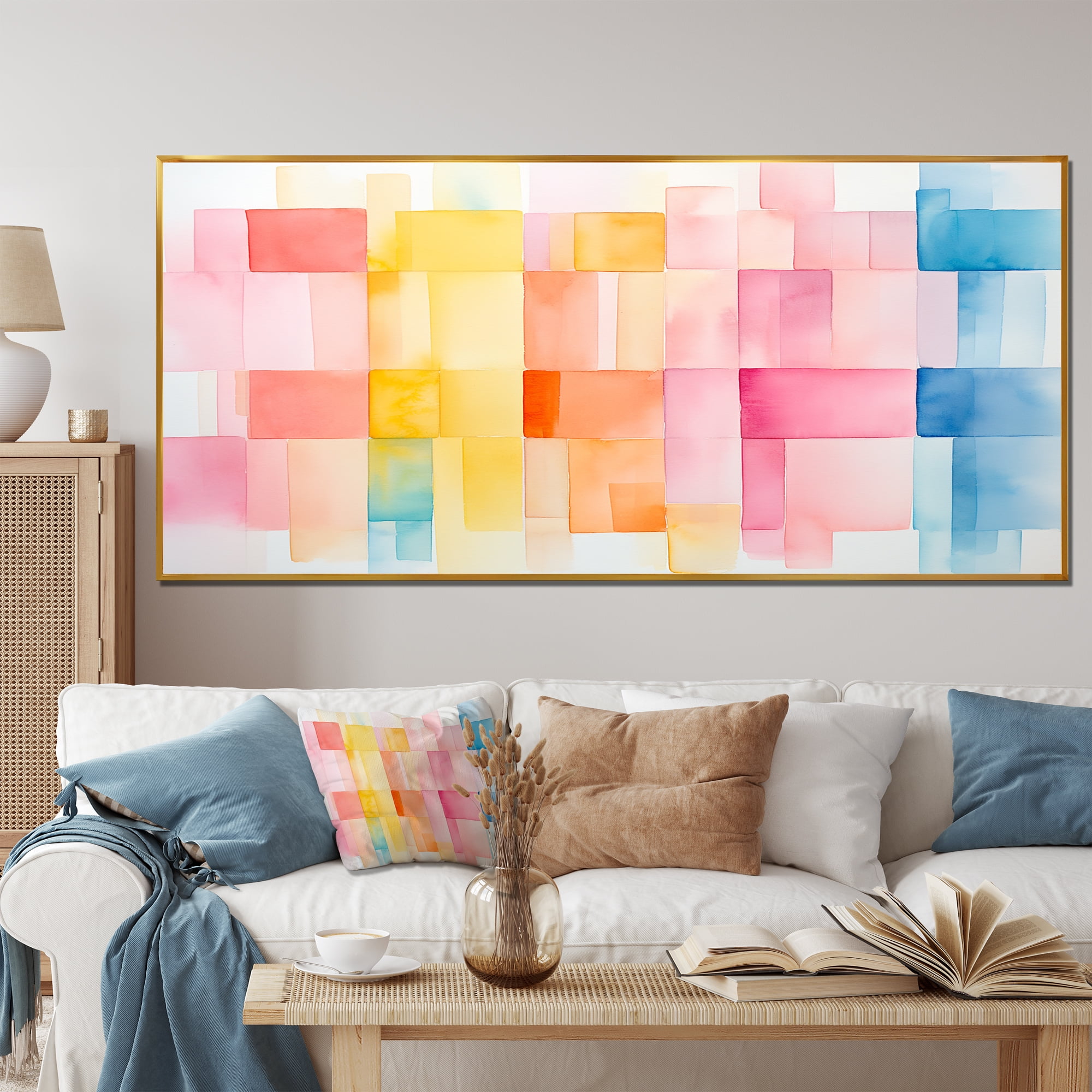 Designart "Pastel Shades in Cubic Patterns III" Oversized Abstract ...