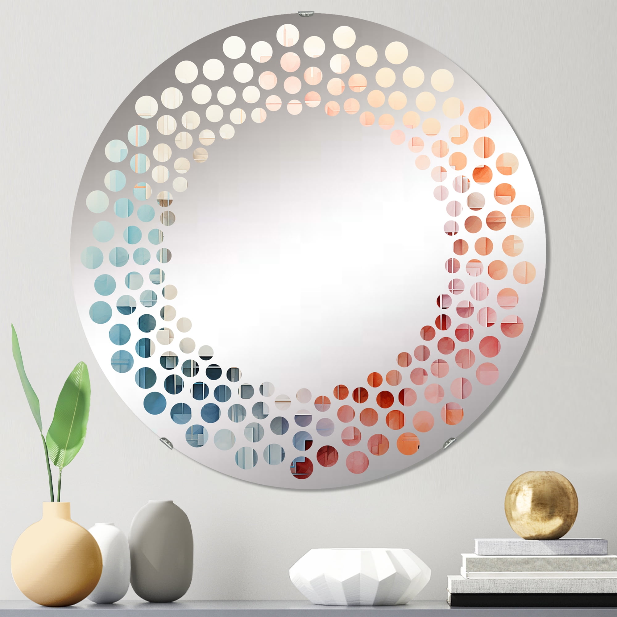 Designart "Pastel Tower Serenity" Towers Polka Dot Round Wall Mirror ...