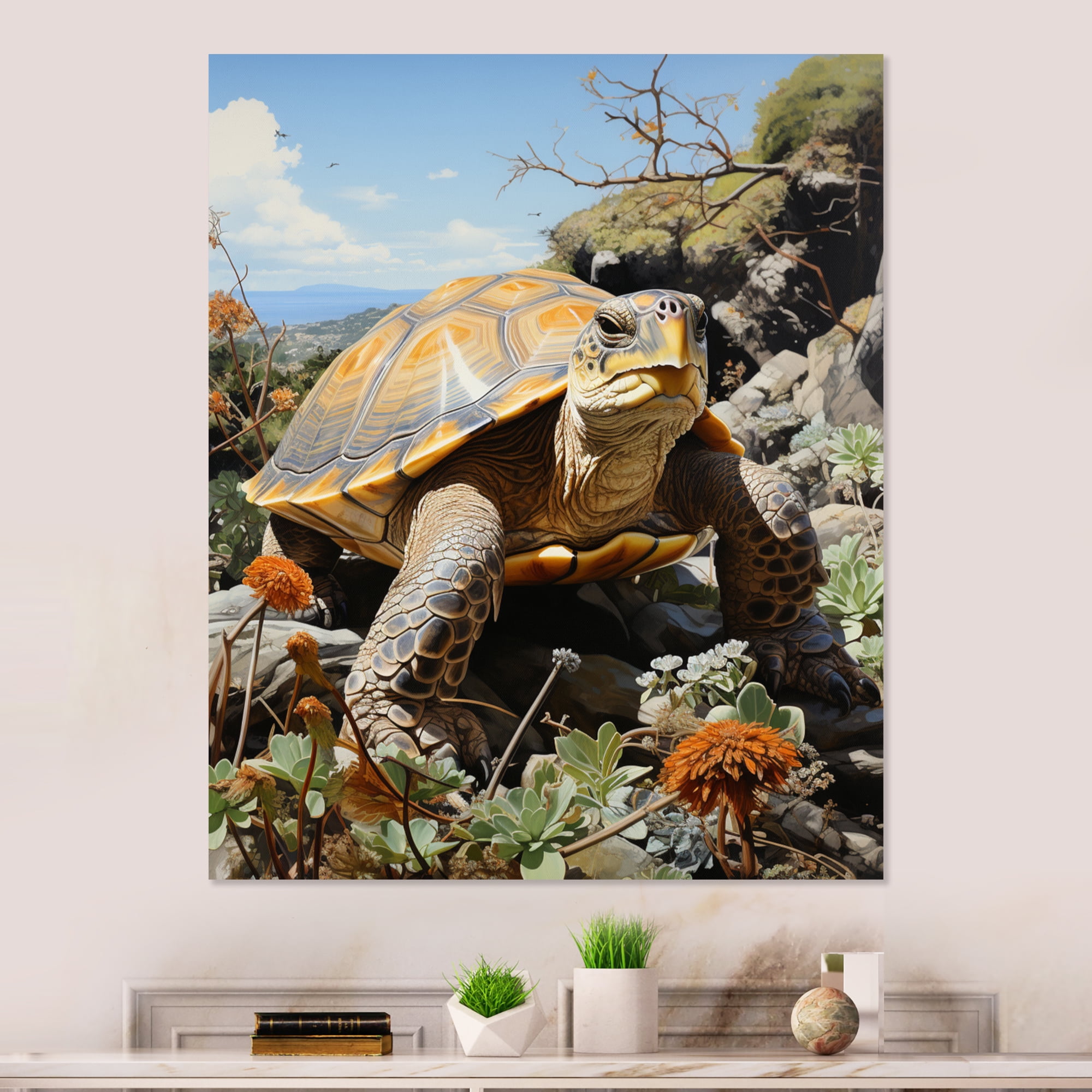 Designart "Pastoral Scene of Aquatic Turtle Wanderer I" Animals Turtle ...