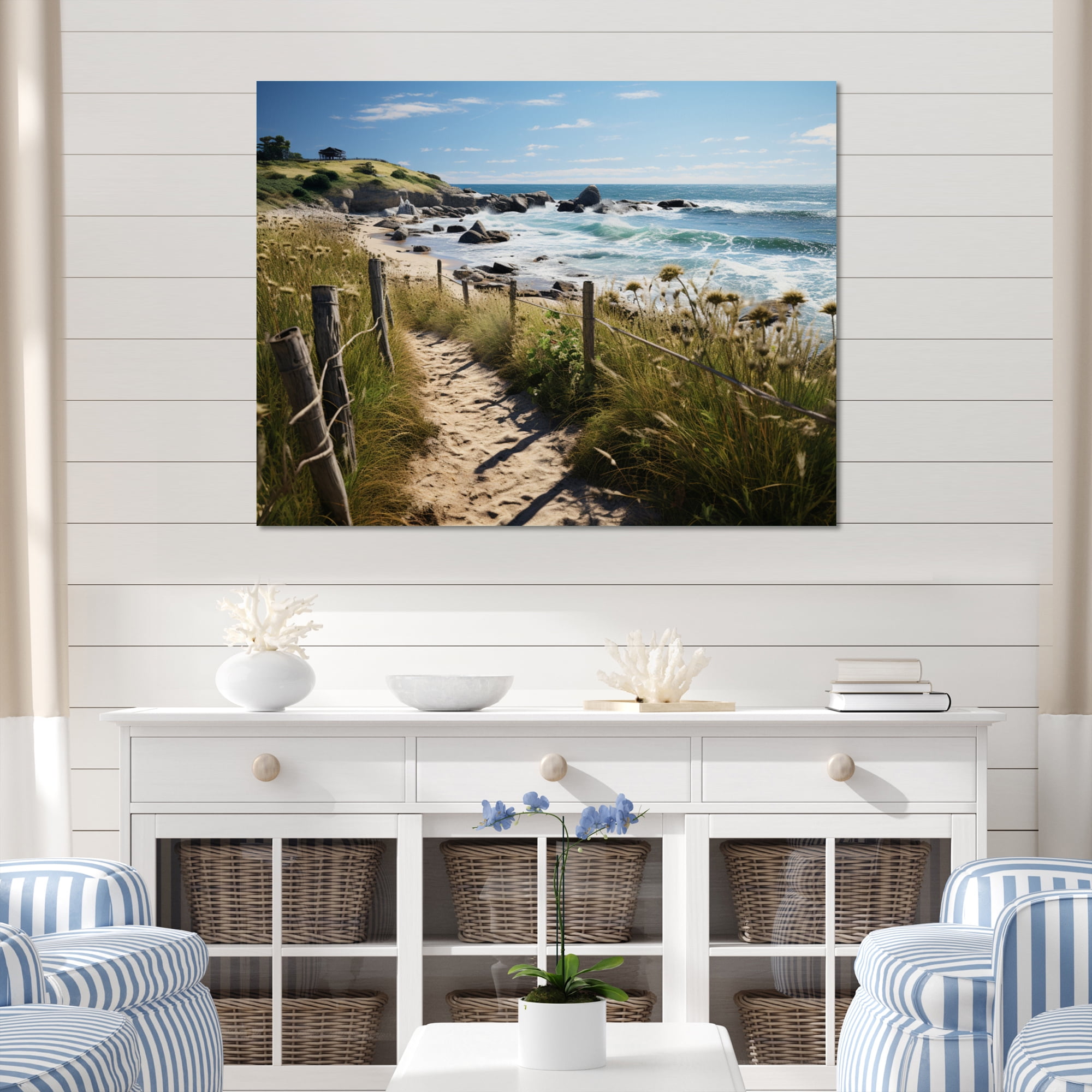 Designart "Path Beach horizon" Nautical & Beach Canvas Wall Art ...