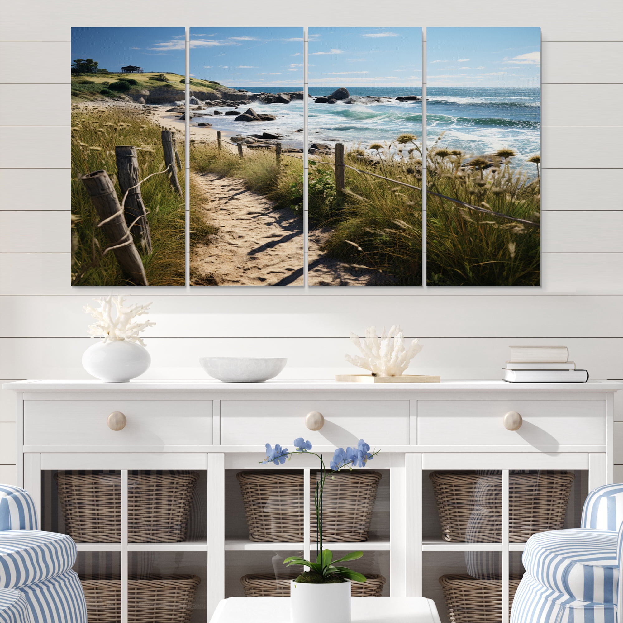 Designart "Path Beach horizon" Nautical & Beach Wall Art Prints Set ...