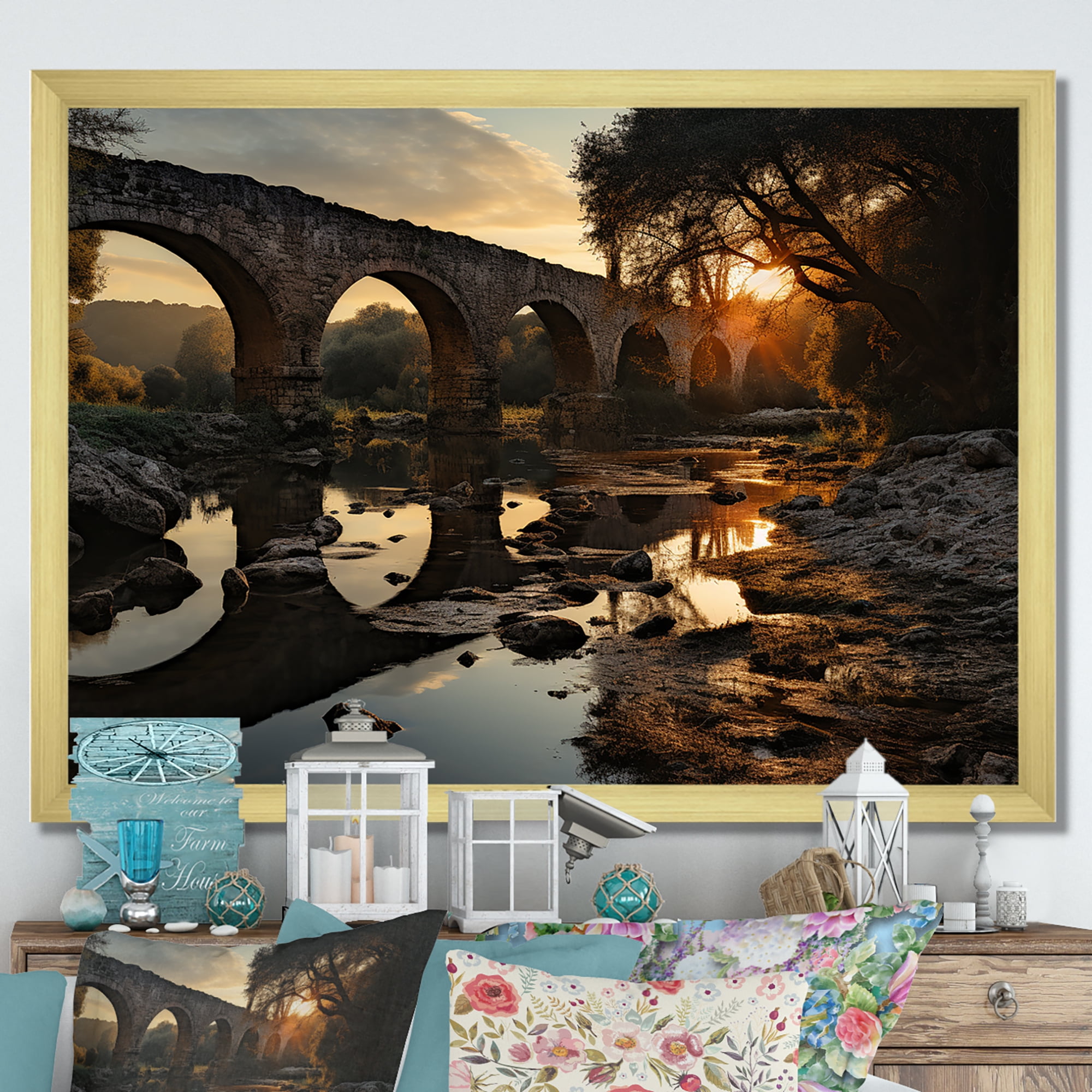 Designart "Path To Void Landscape" Bridges Picture Framed Canvas Wall ...