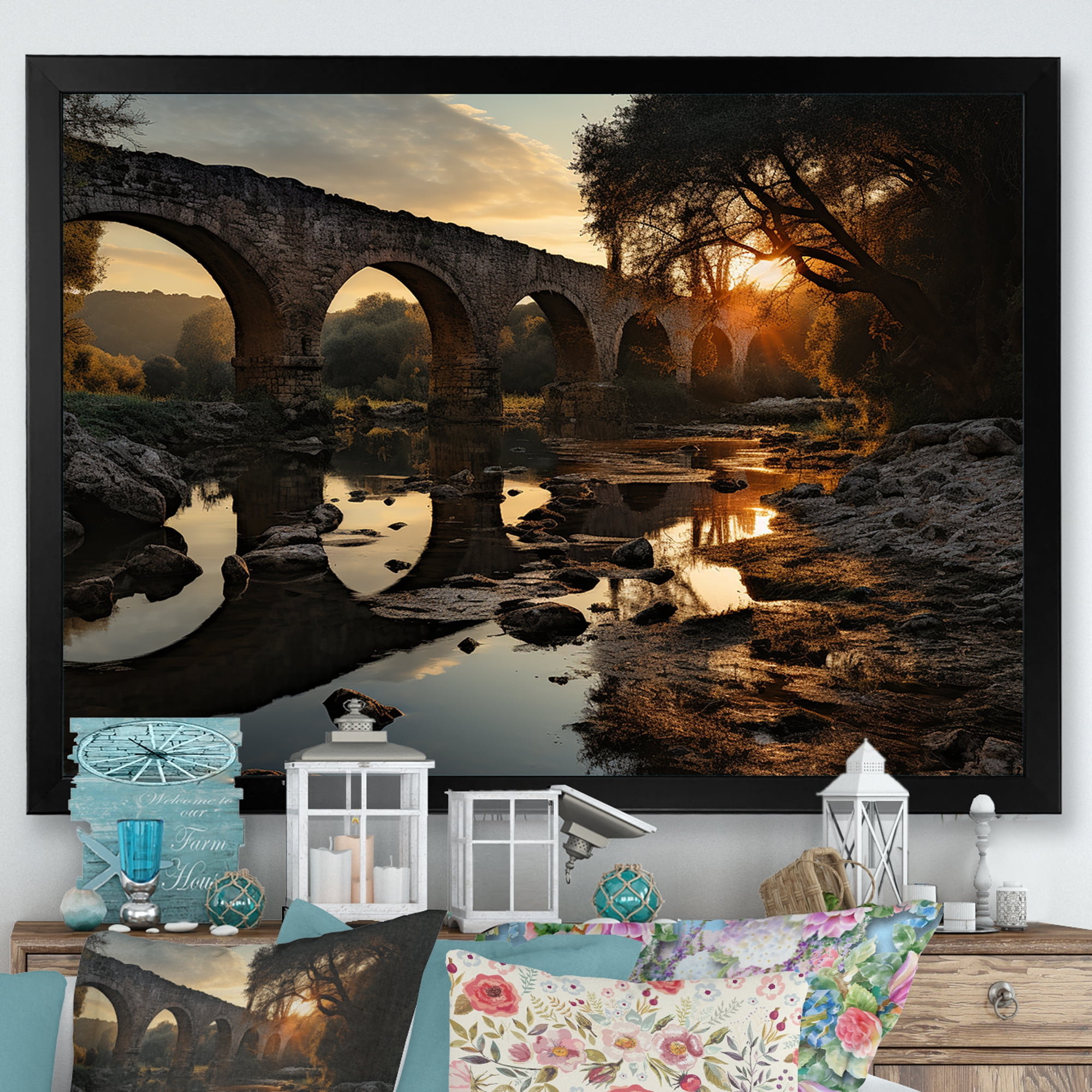 Designart "Path To Void Landscape" Bridges Picture Framed Canvas Wall ...