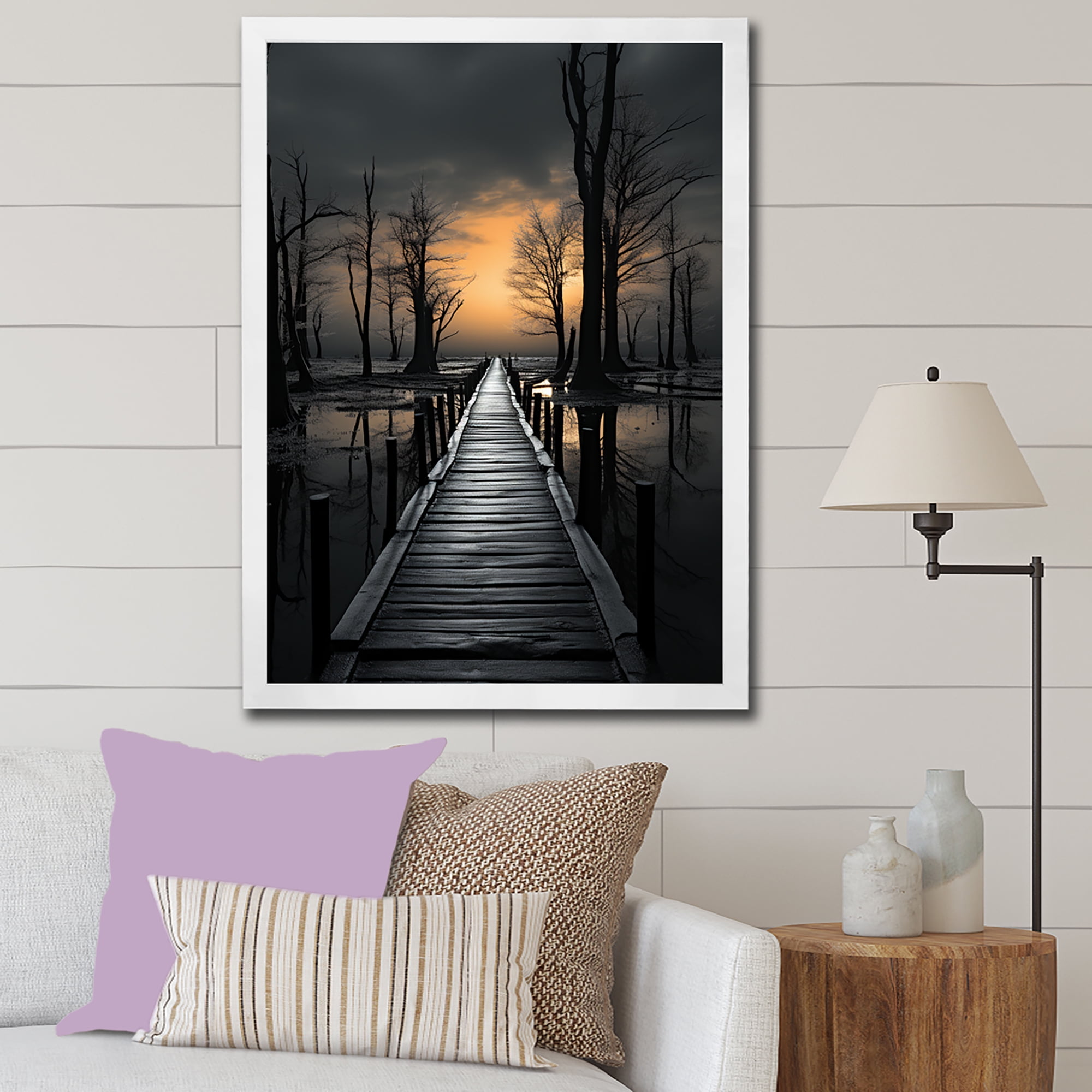 Designart "Path To Void Landscape II" Bridges Picture Framed Wall Decor ...
