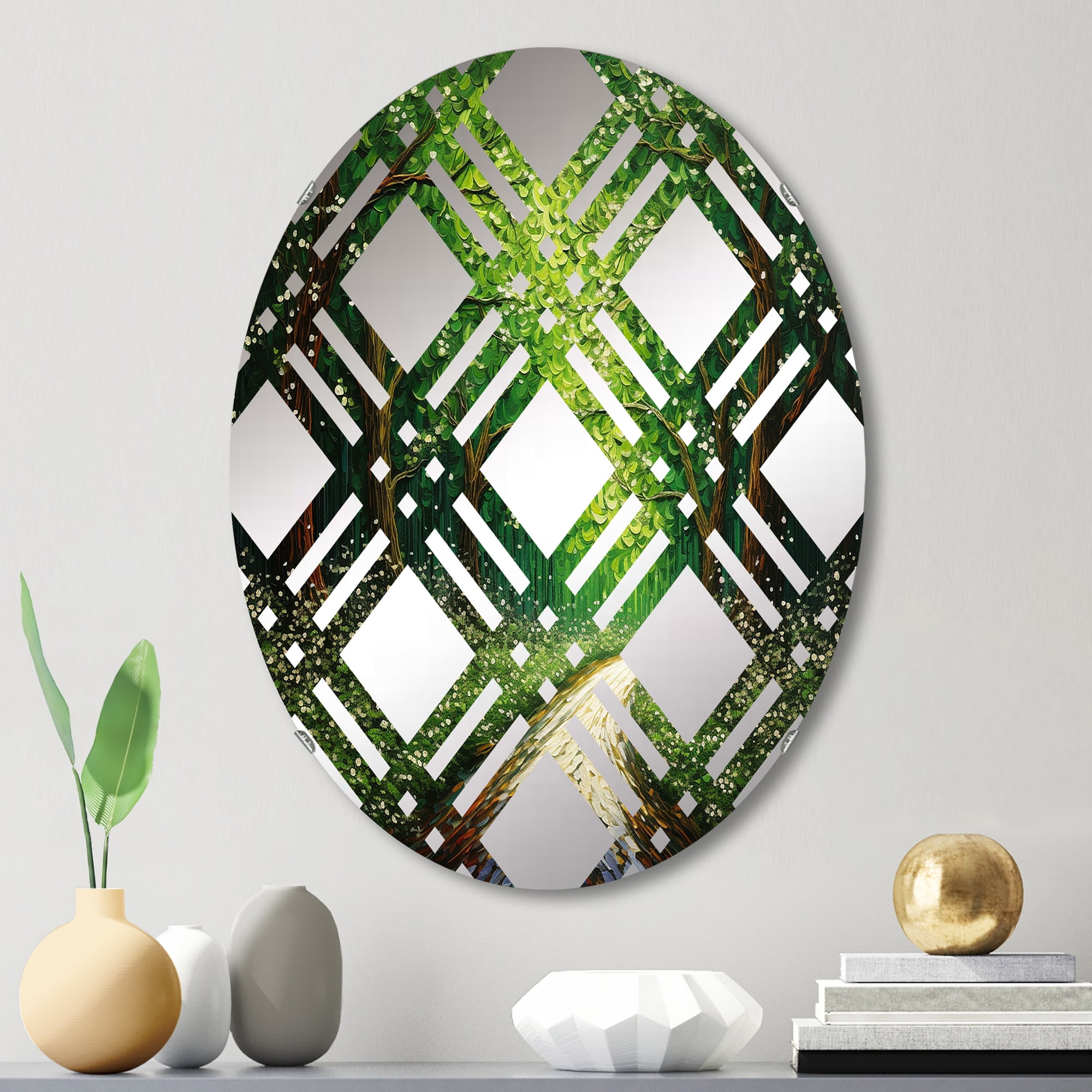 Designart "Path into the Enchanted Woods I" Popcorn Plaid Round Wall ...