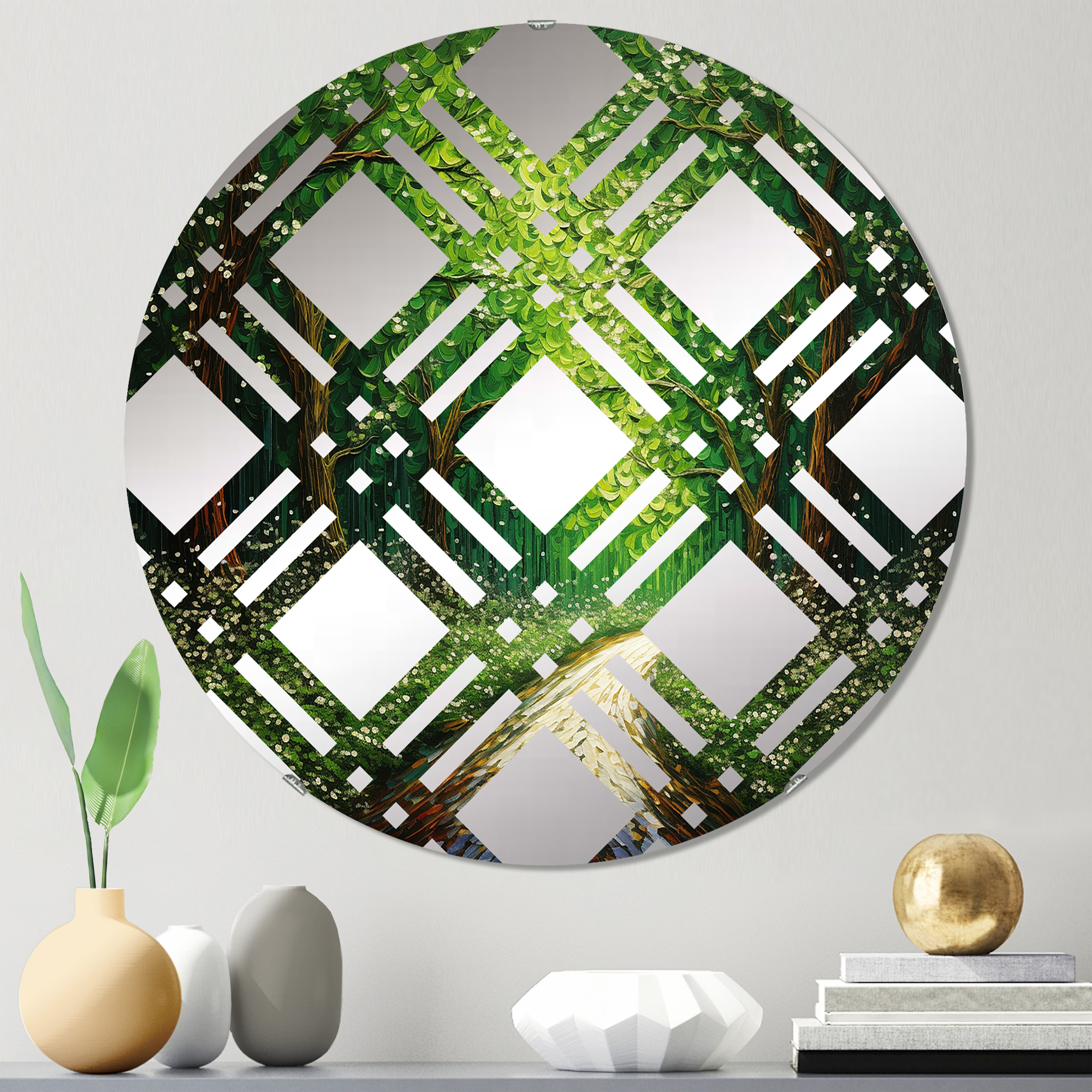 Designart "Path into the Enchanted Woods I" Popcorn Plaid Round Wall ...