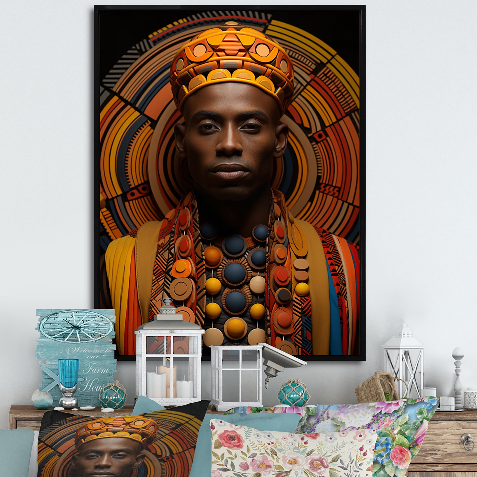Designart "Patterns from African Tribes III" African Floater Framed ...