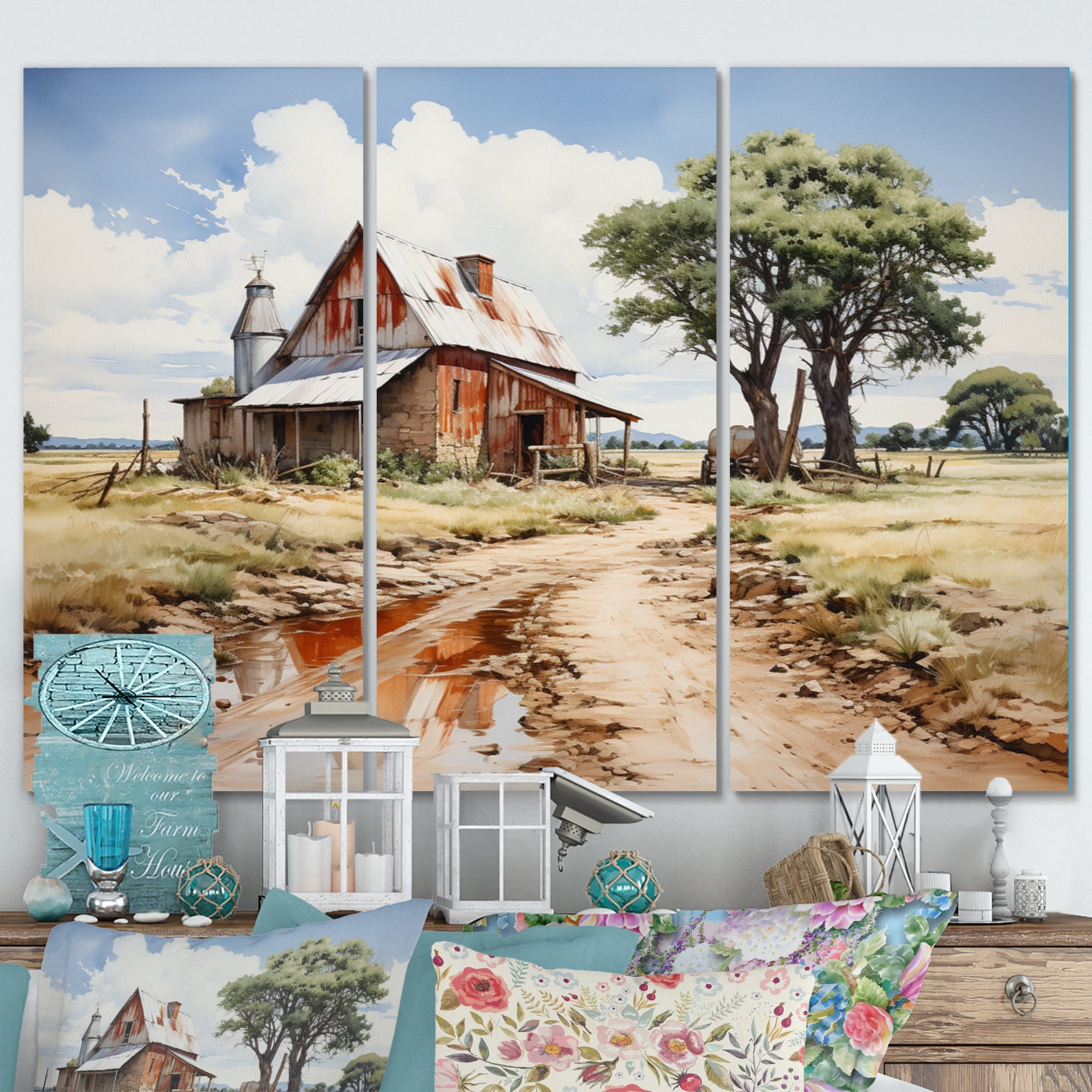 Designart "Patterns of a Farmhouse An Artistic Perspective I" Farm ...