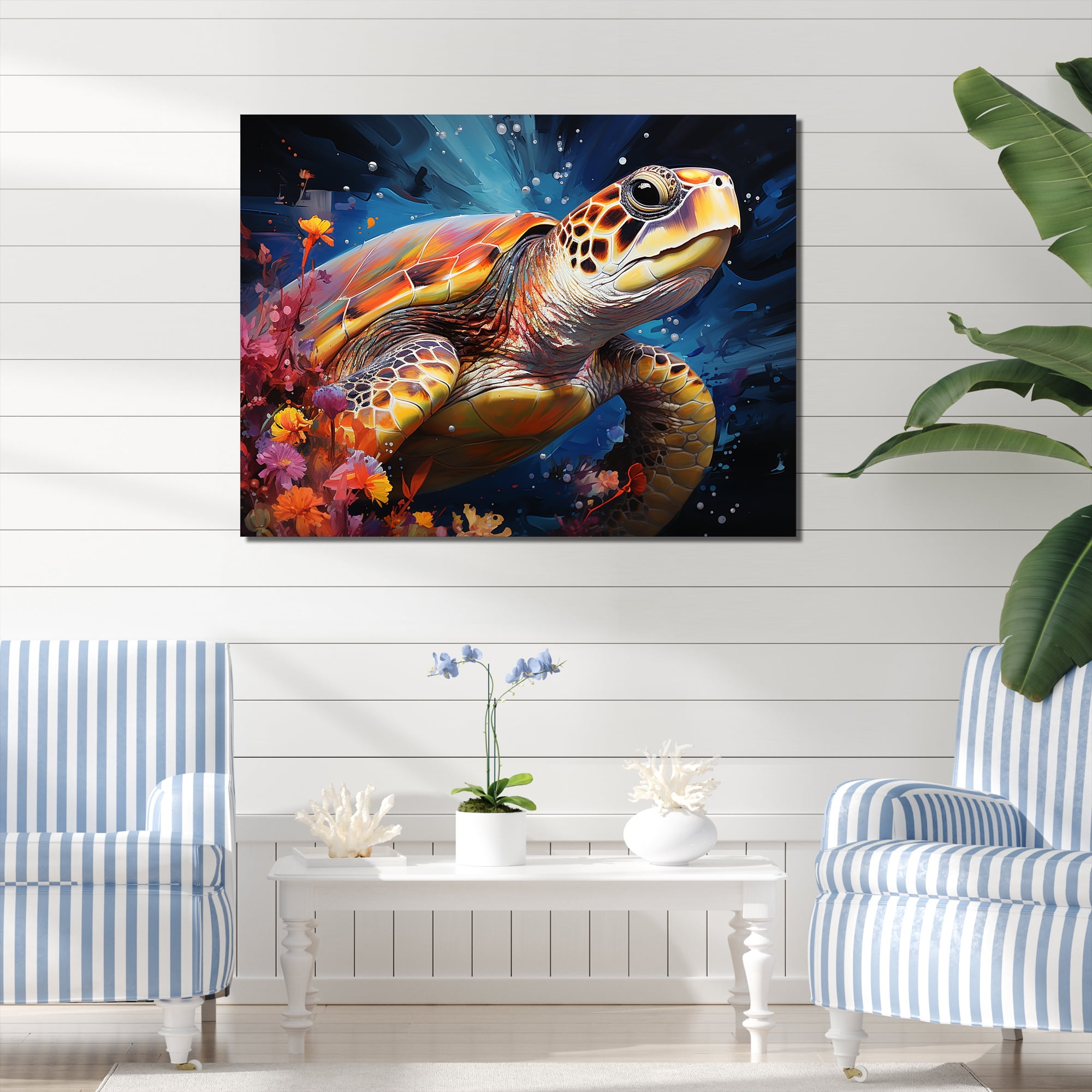 Designart "Peaceful Underwater Turtle Scene" Animals Turtle Wall Art ...
