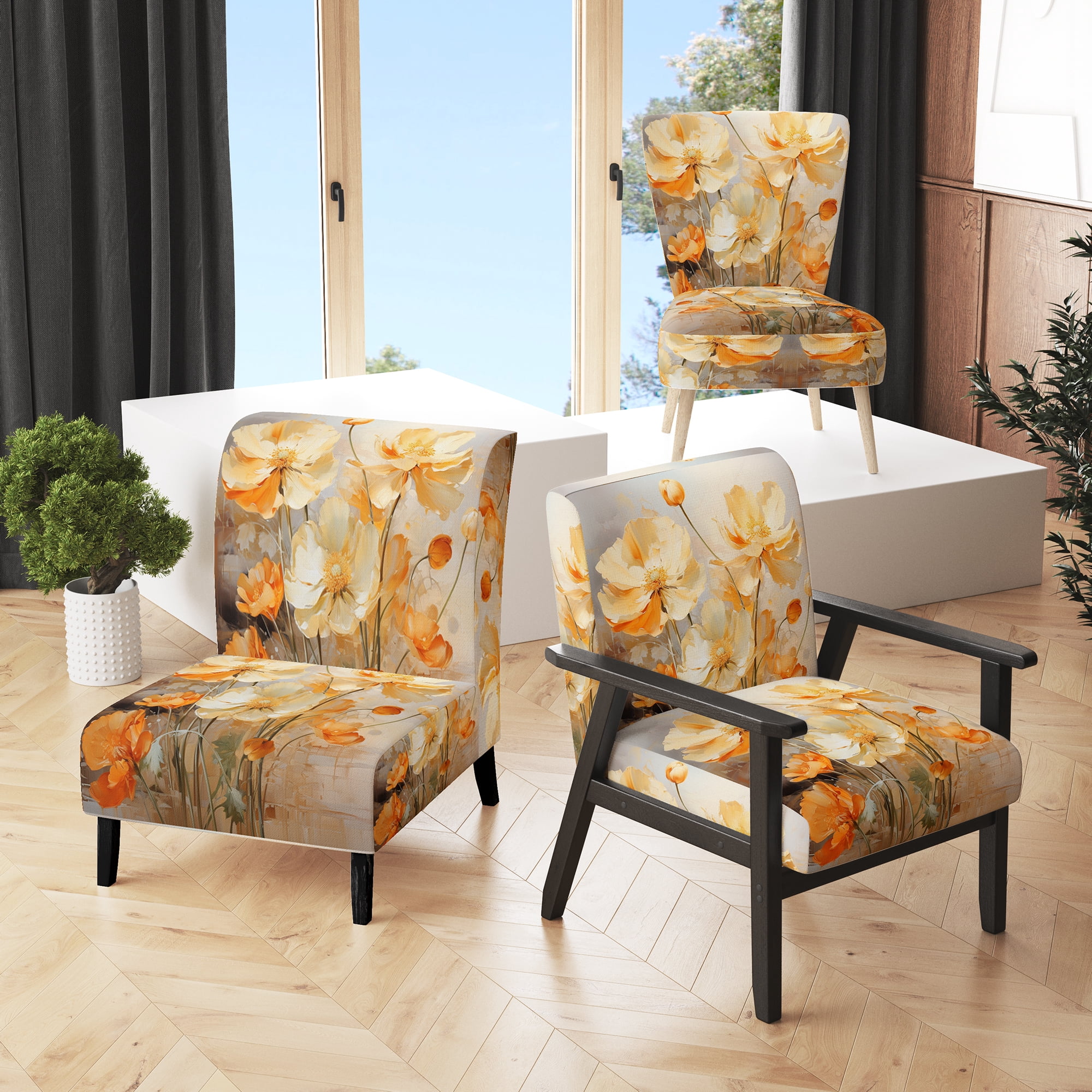Designart "Peach Buttercups love expression I" Peach Floral Upholstered ...