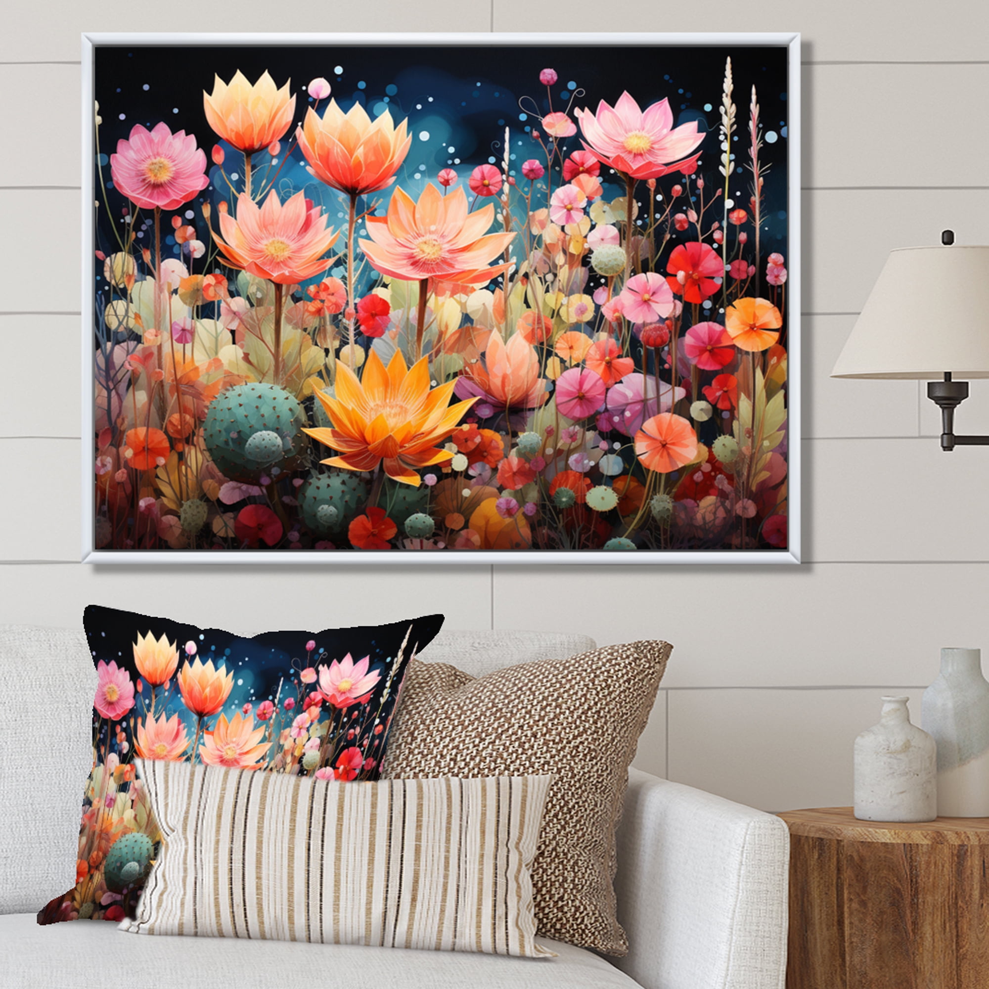 Designart "Peach Green Cactus Representation Colorfuled Acrylic II ...