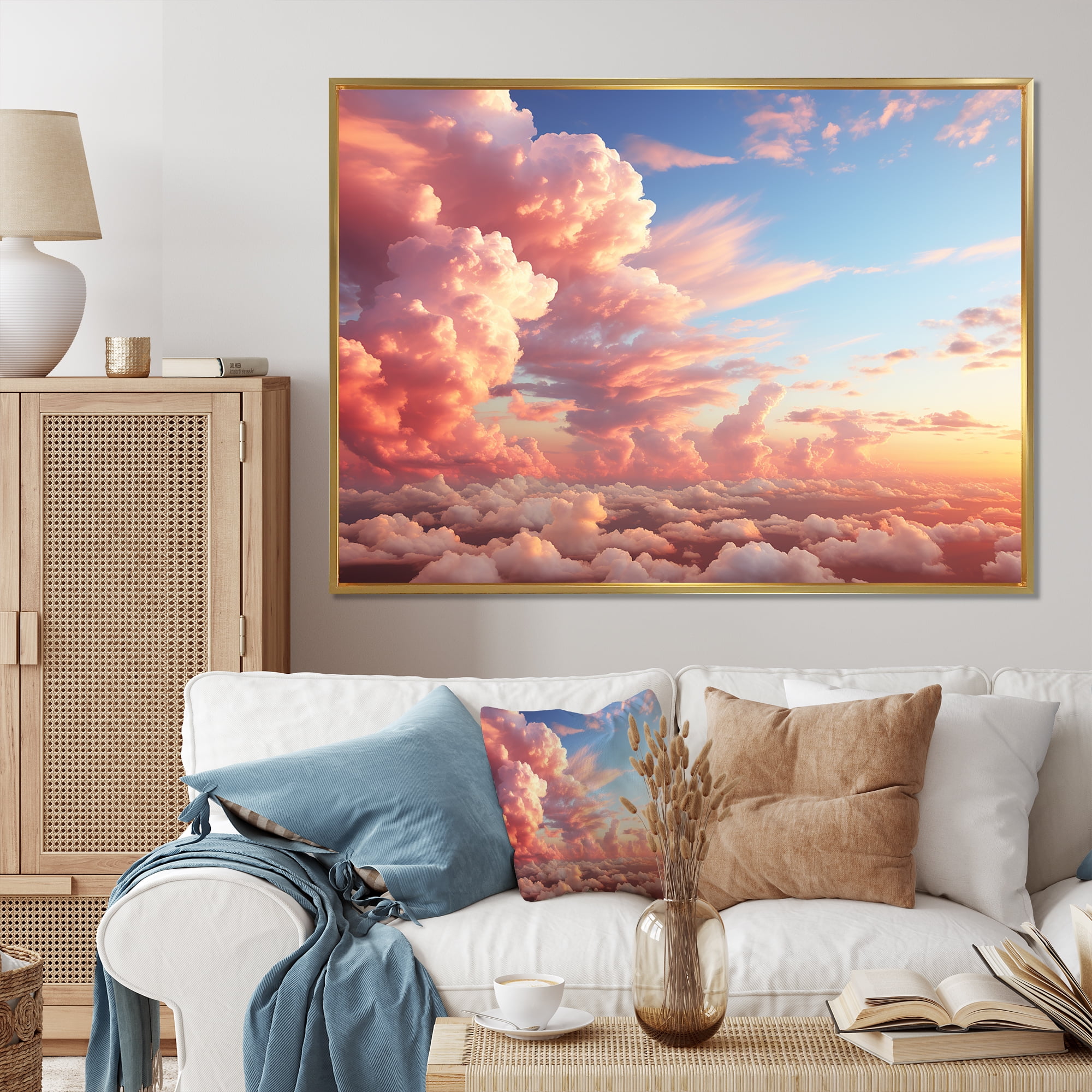 Designart "Peach Sky Photo Skyline Charm" Landscapes Floater Framed ...