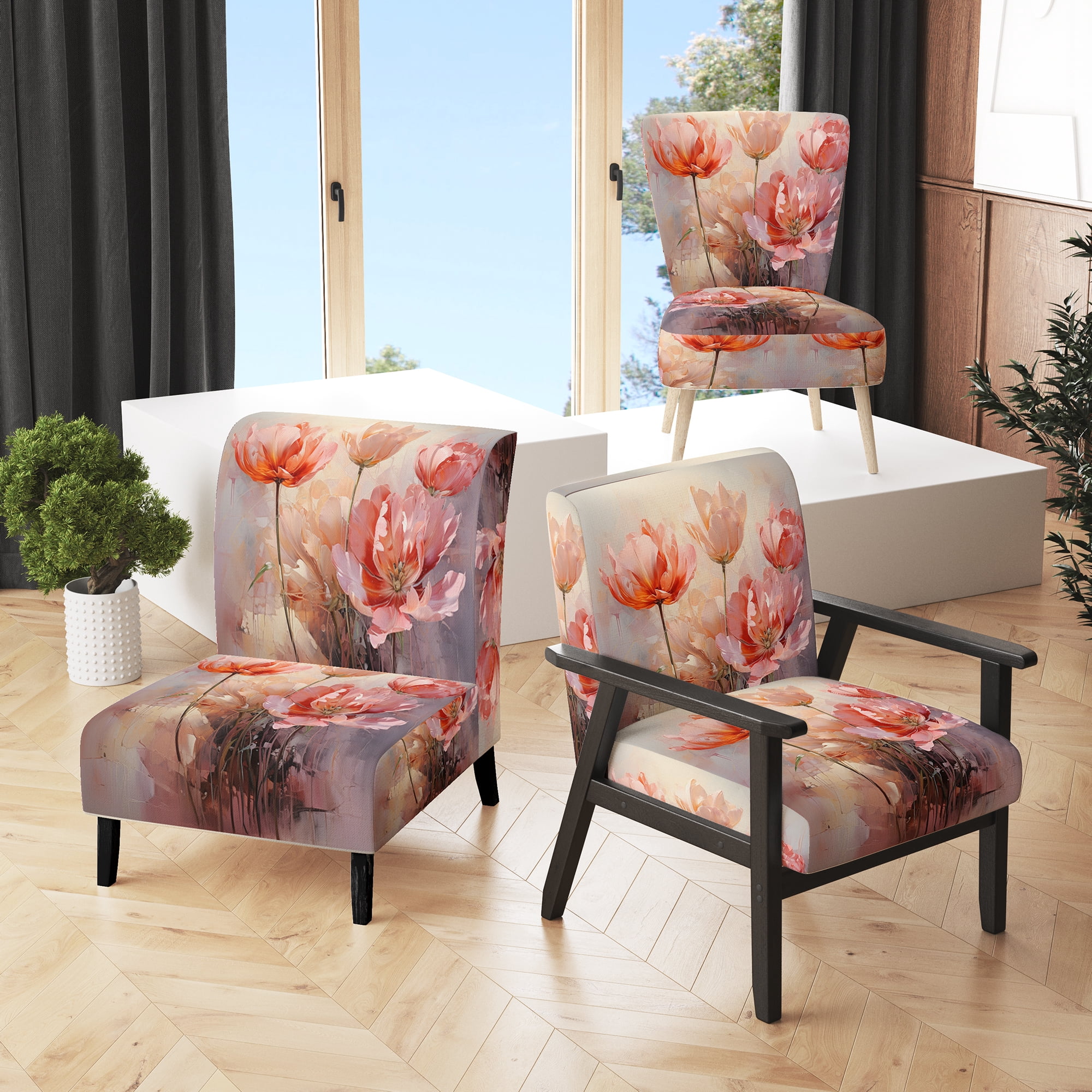 Designart "Peach Tulips love expression I" Peach Floral Upholstered ...