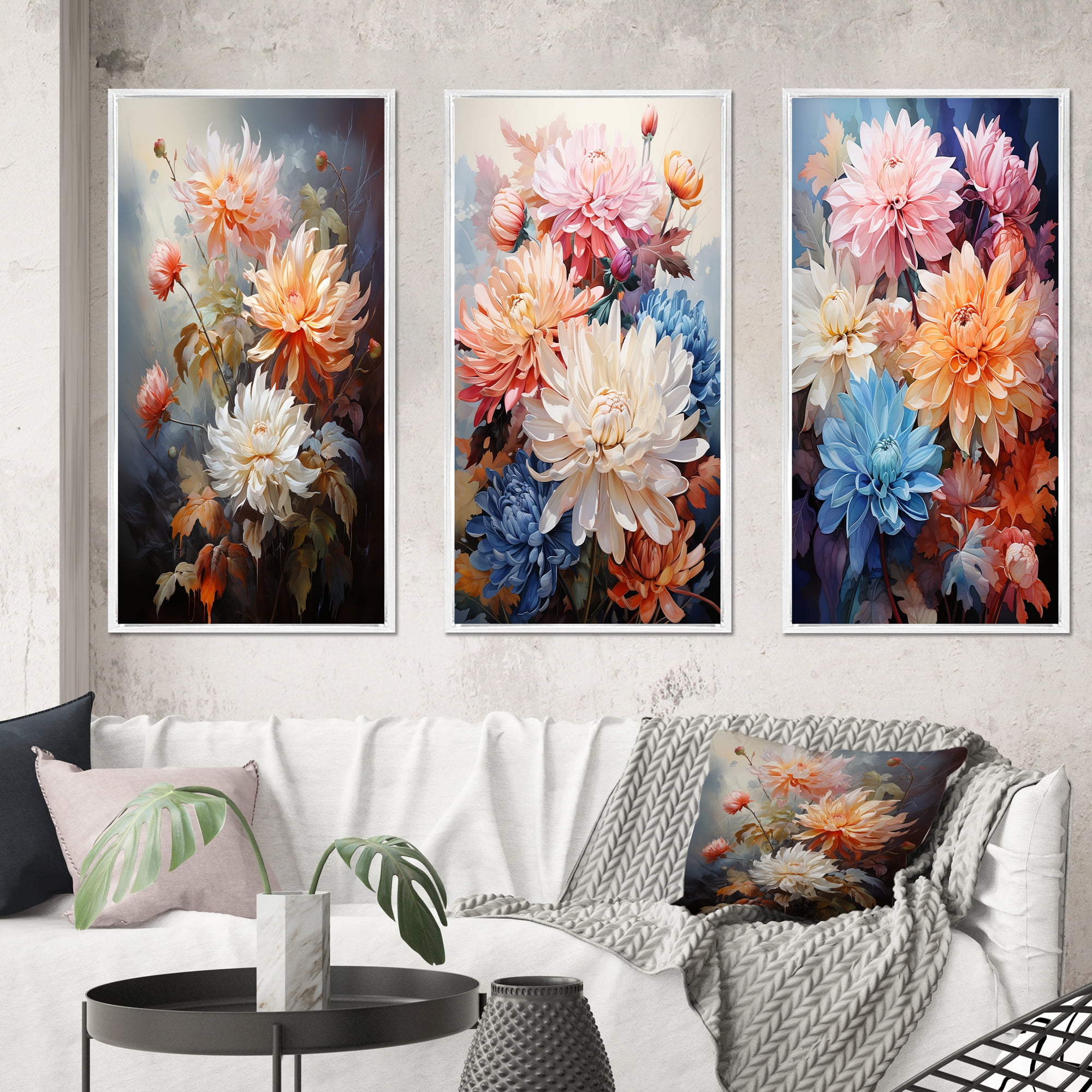 Designart "Peach White Mums love expression I" Floral & Botanical ...